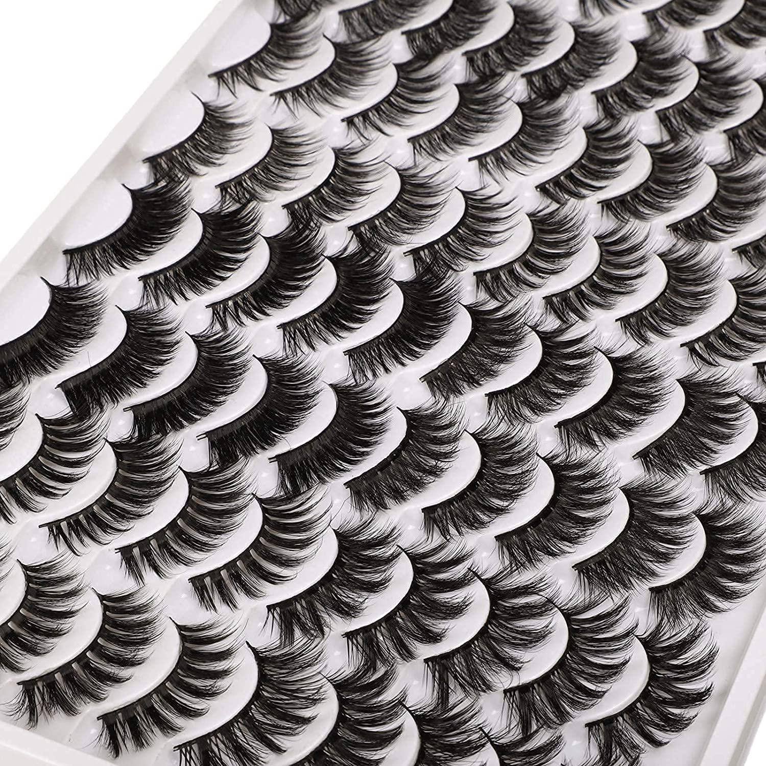 40 Pairs 3D Natural False Mink Eyelashes Bulk - 15-20mm Long Fluffy ...