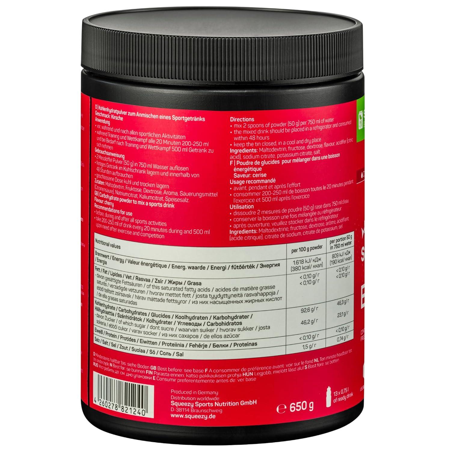 Squeezy Energy Drink ISO Powder (Cherry) 650g | Isotonic Sports Drink ...