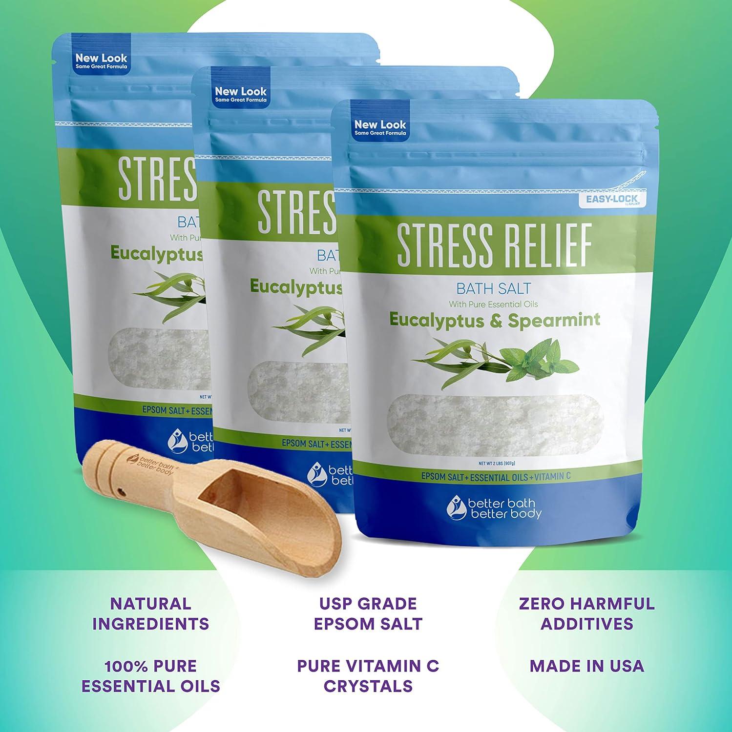 Stress Relief Bath Salt 3-Pack with Eucalyptus & Spearmint Oils - 6lbs ...
