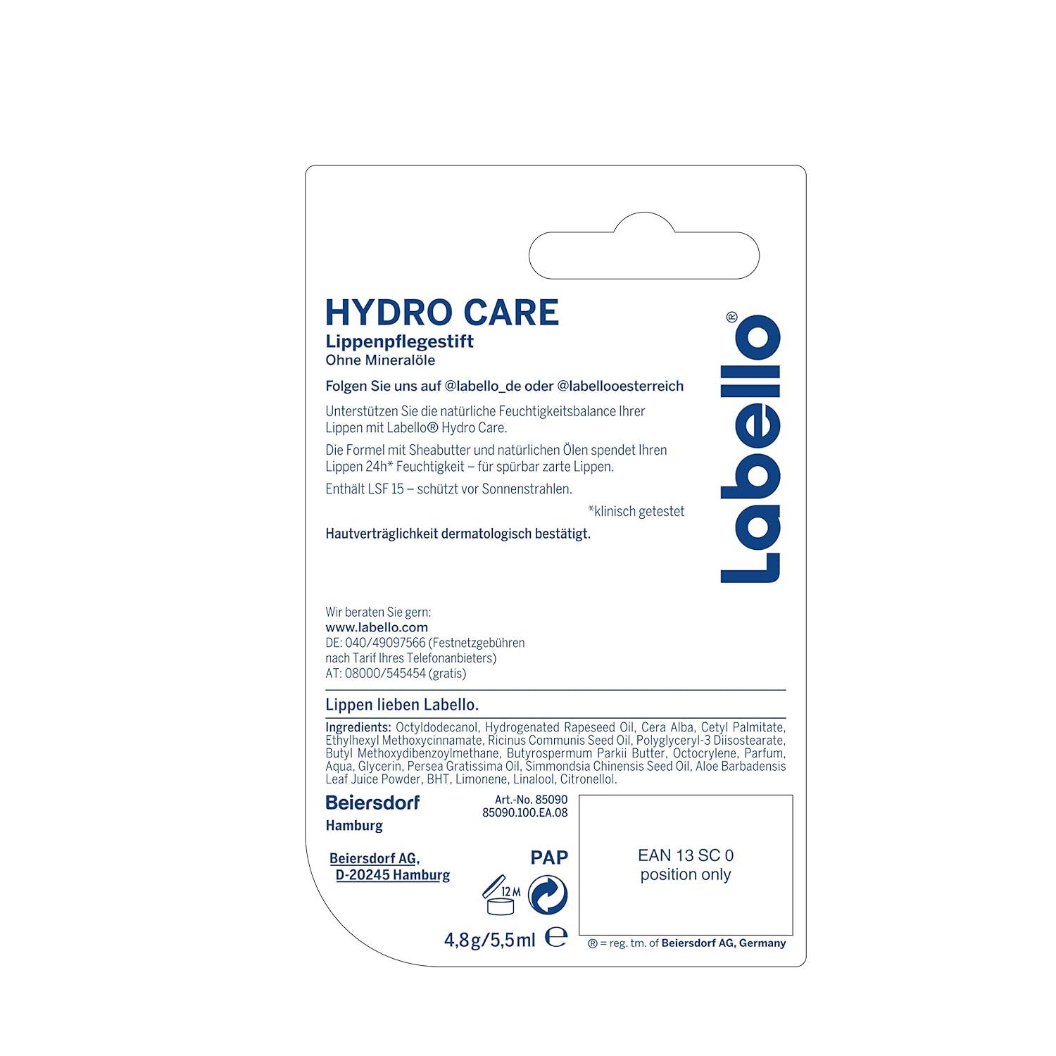 Labello Hydro Care 4-Pack | Nourishing Lip Care Without Mineral Oils ...