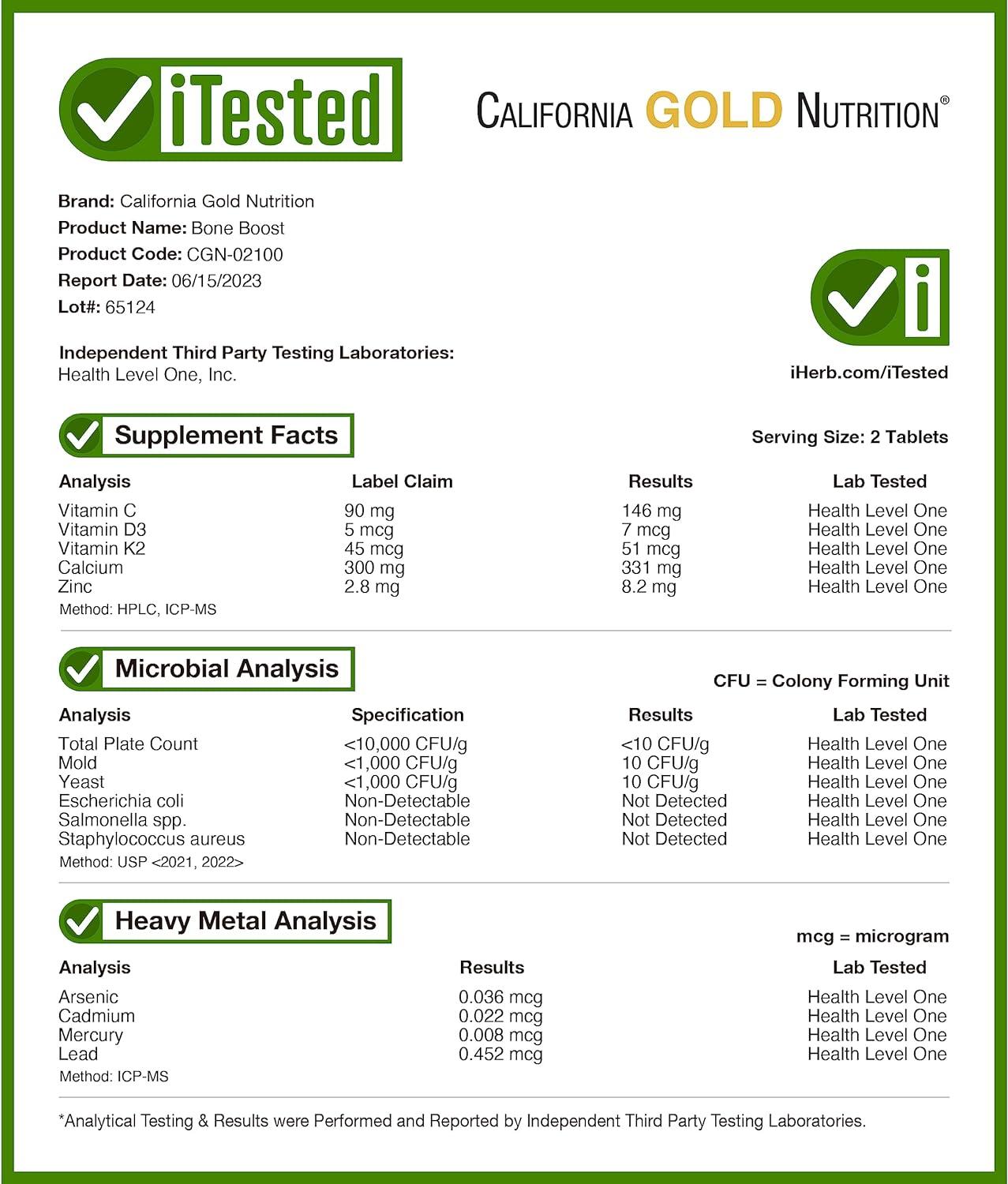 California Gold Nutrition Bone Boost Supplement - Calcium & Vitamin D ...