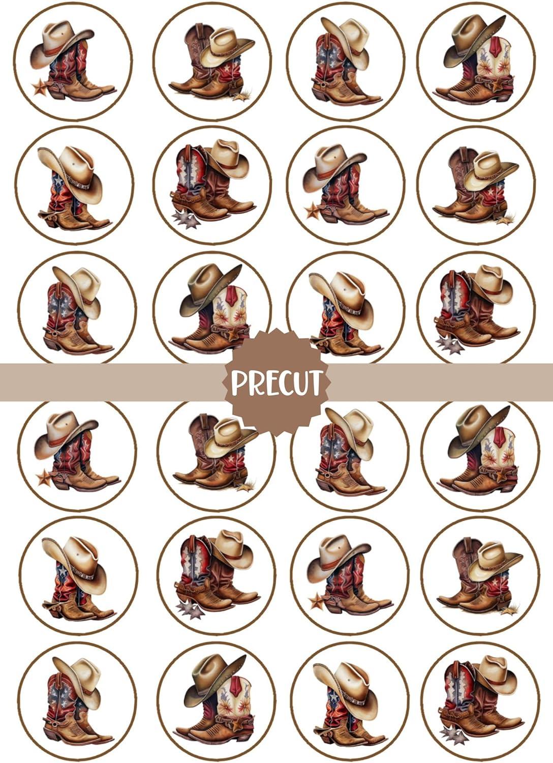 PRECUT Cowboy Boots Edible Cupcake Toppers - Cowboy Theme Premium ...
