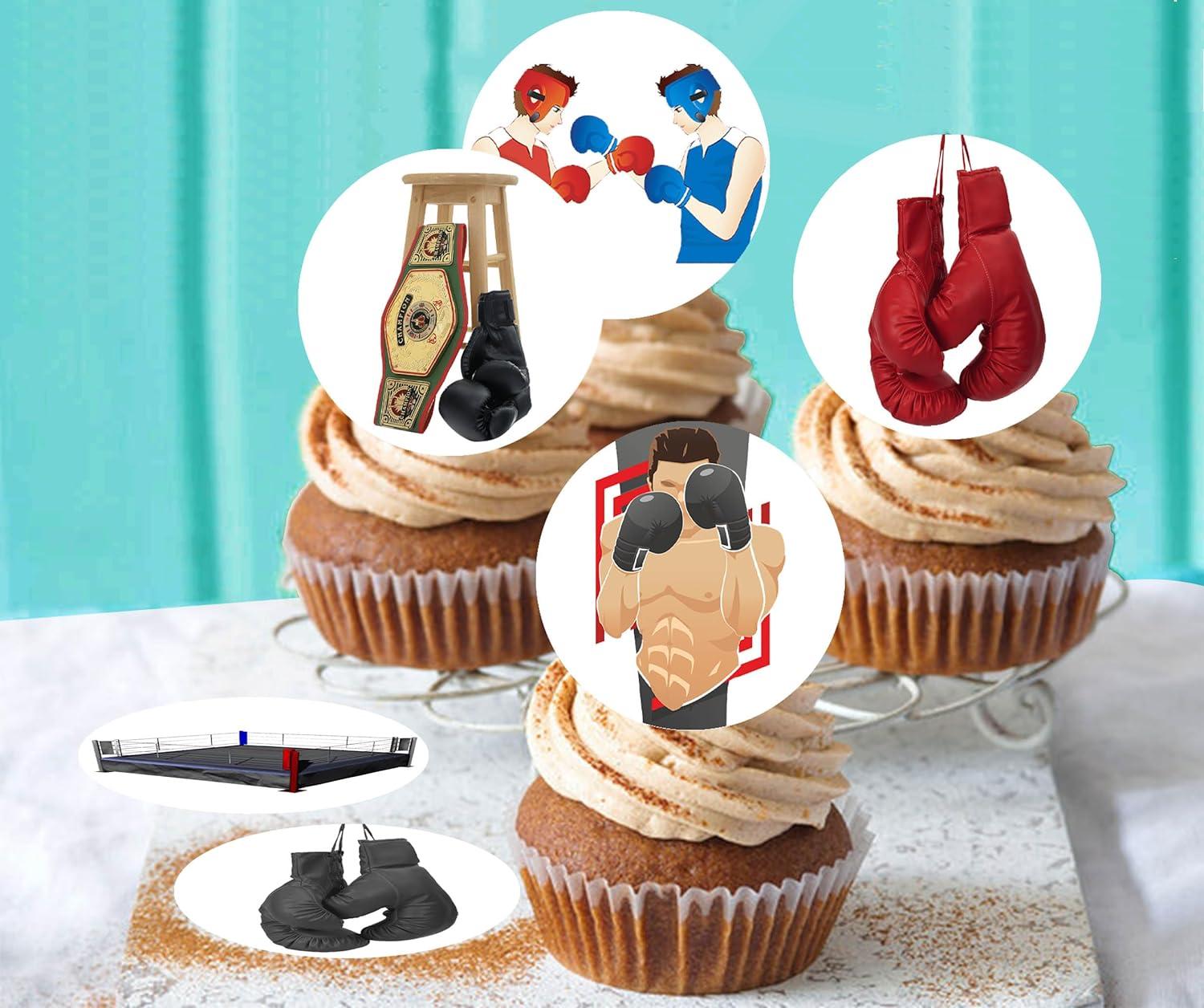 24 x Pre-Cut Boxing 3 Edible Stand up Wafer Paper Cupcake Toppers Cake ...