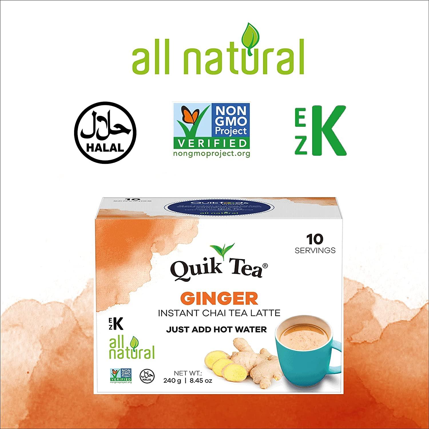 QuikTea Ginger Chai Tea Latte - 10 Count Single Box | All Natural ...
