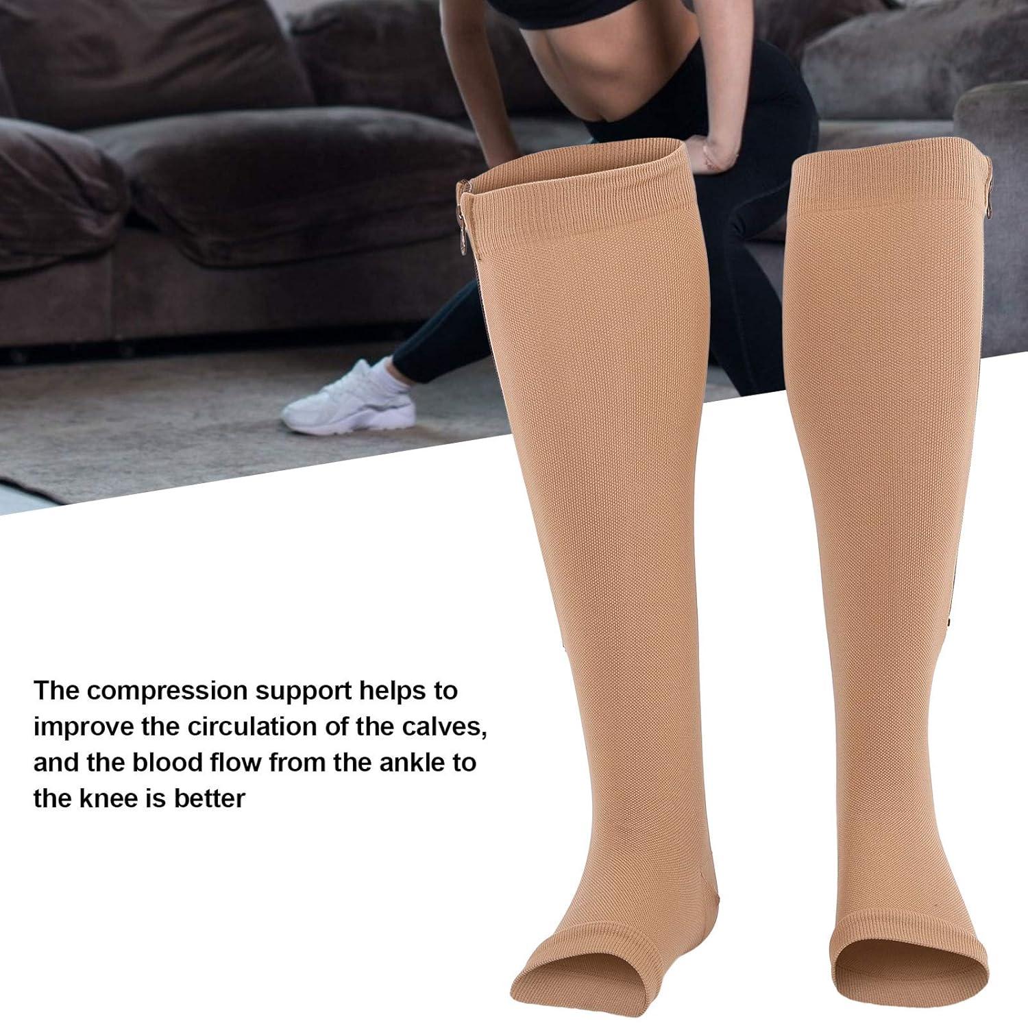Compression Stockings with Zipper - Open Toe Edema Support for ...