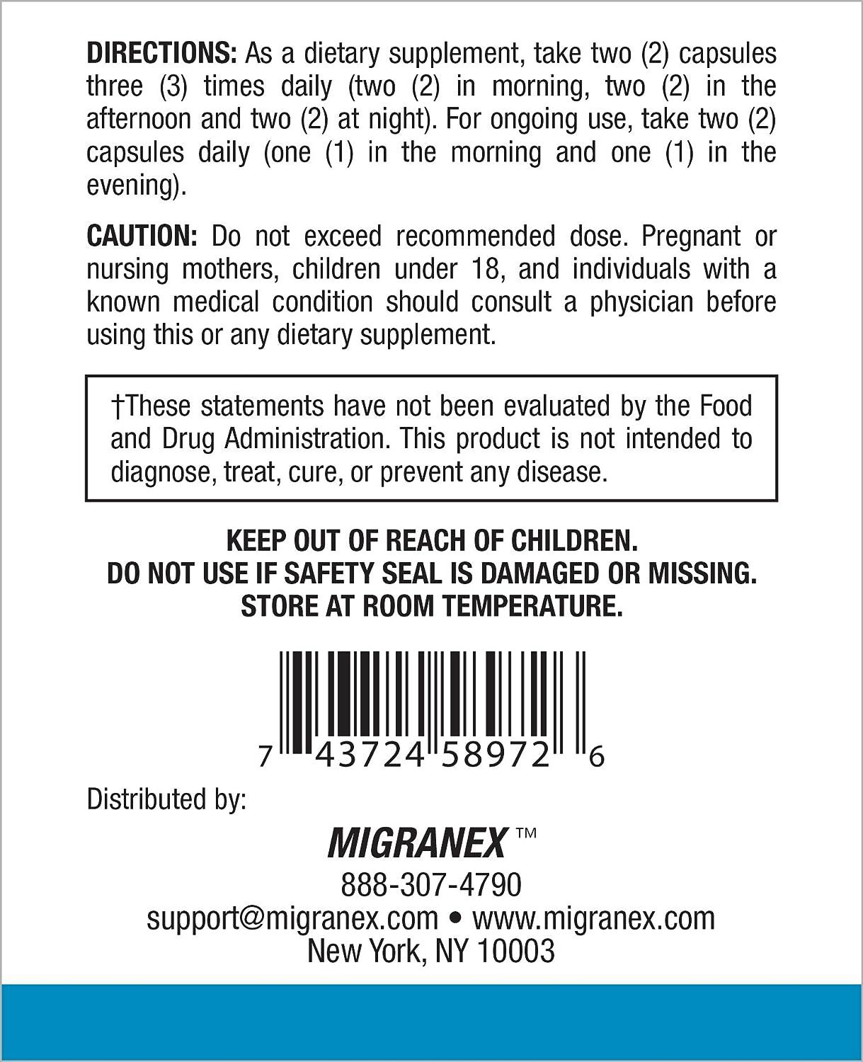 Migranex - Natural Migraine Relief Supplement 60 Capsules - Magnesium ...