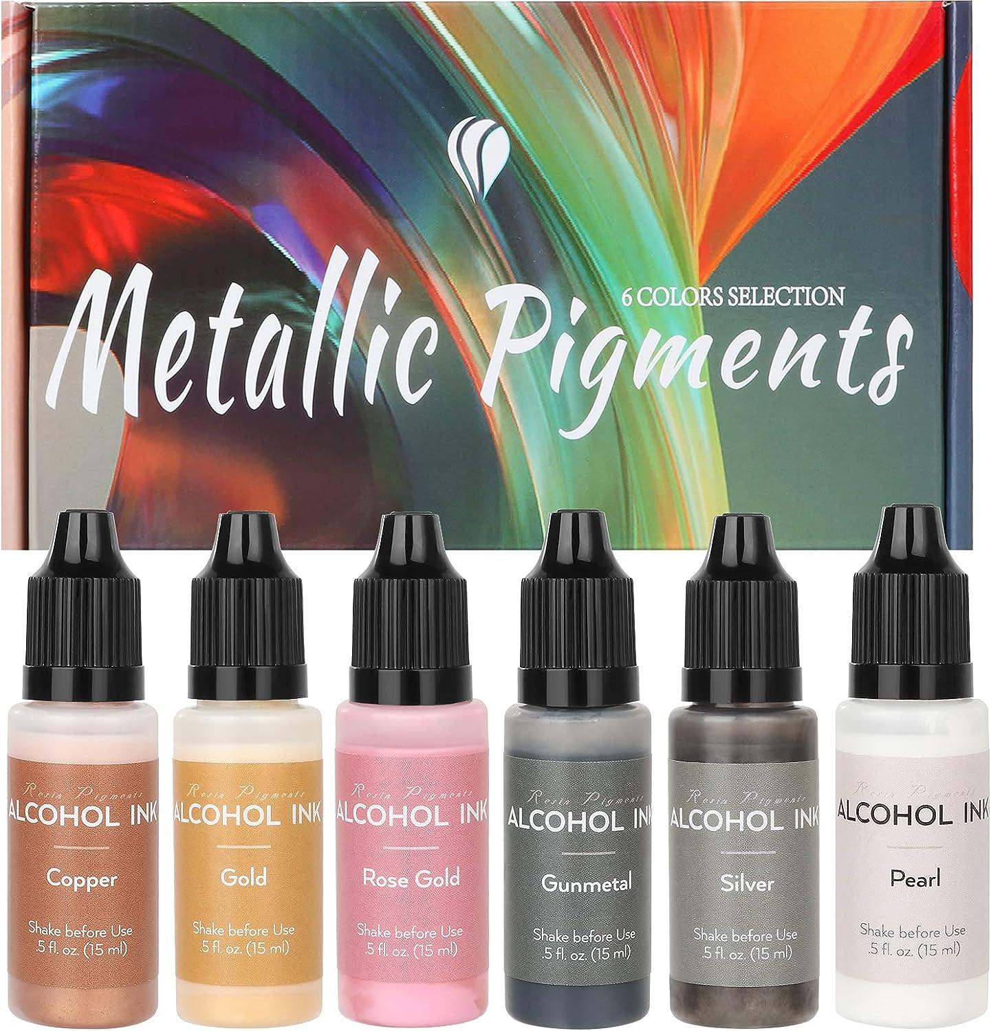 Metallic Alcohol Ink Set - 6 Concentrated Shimmer Colors for Resin Art ...