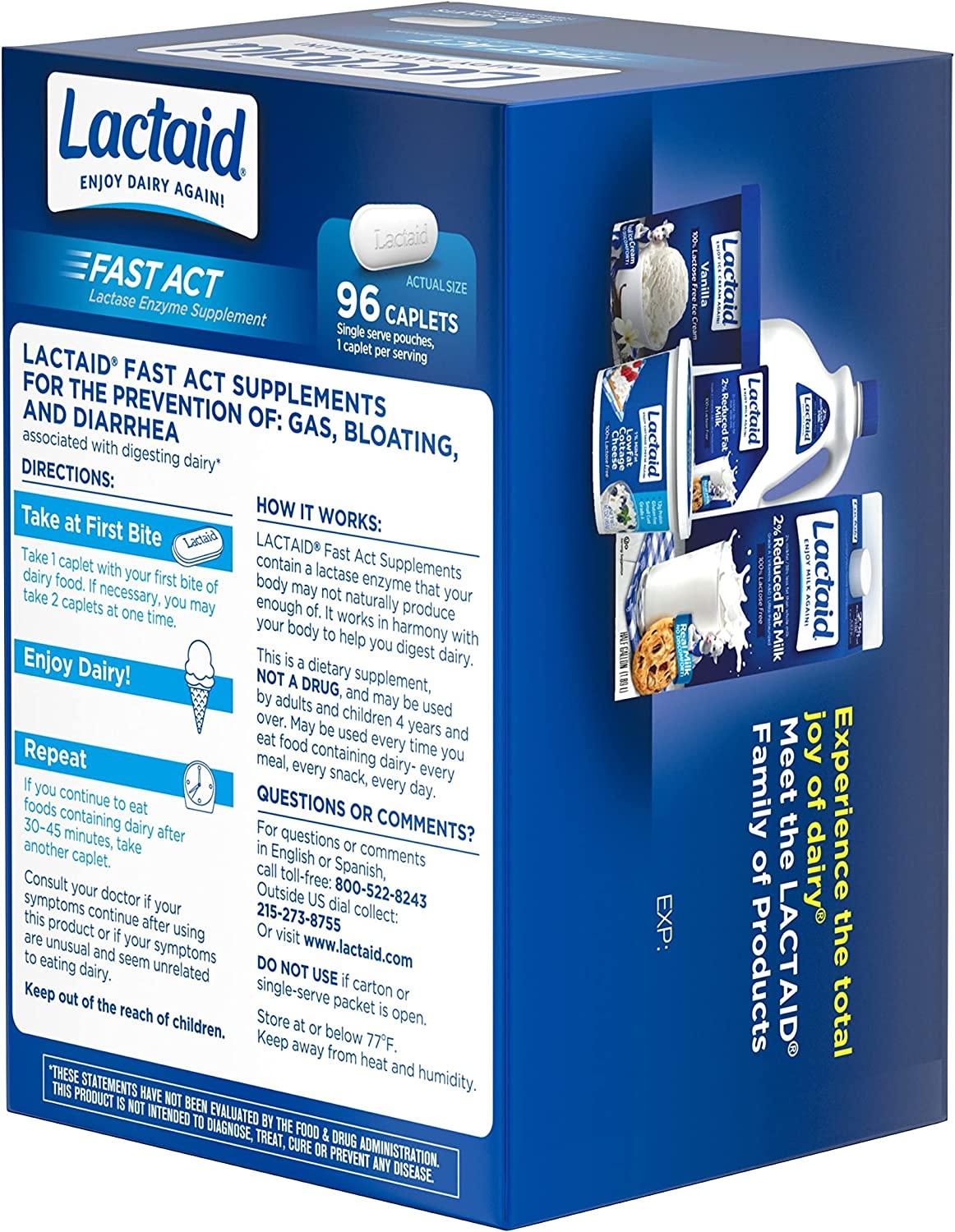 Lactaid Fast Act Lactose Intolerance Relief Caplets 96 Count - Pack of ...