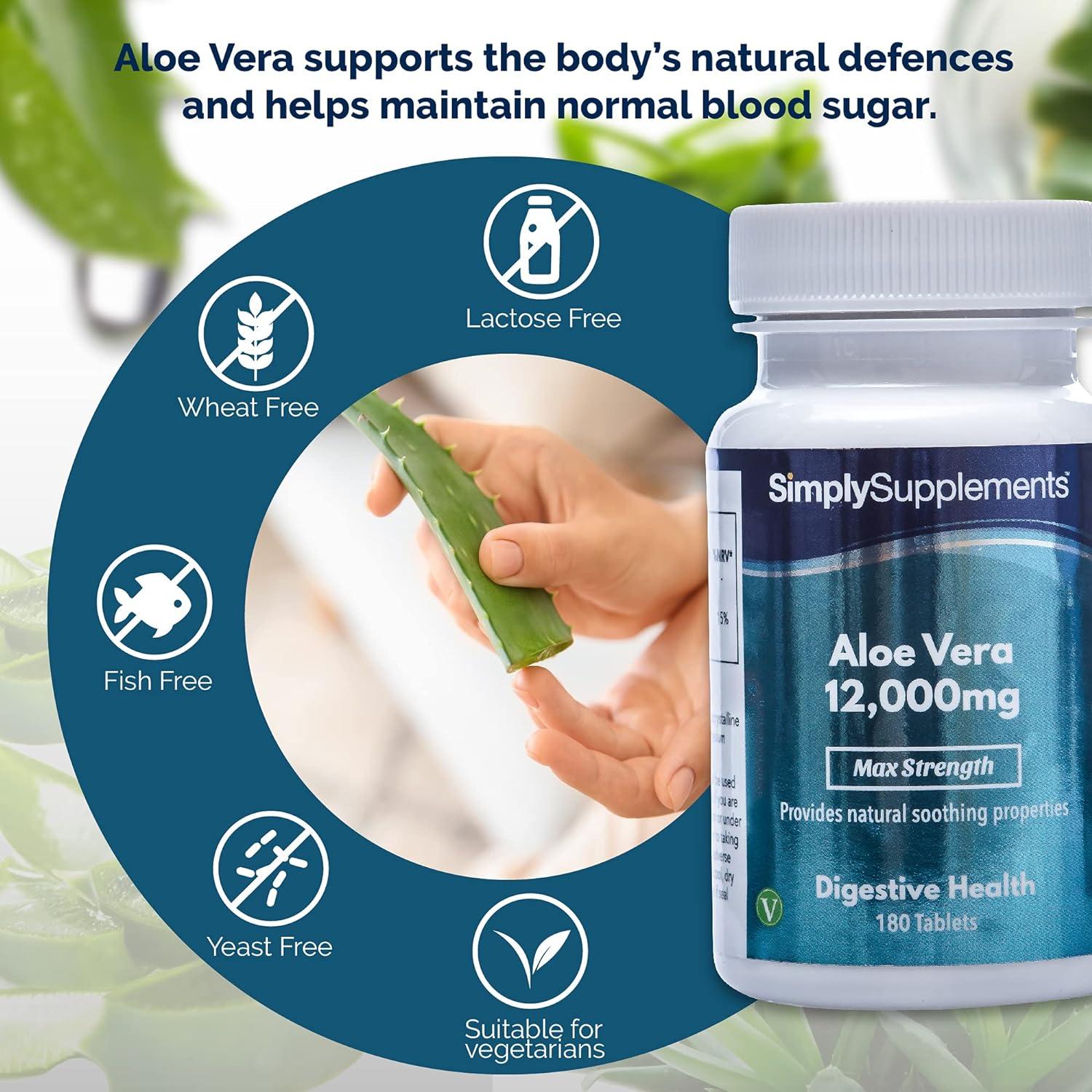 Aloe Vera Tablets 12,000mg | Digestive Support Supplement | Vegan ...
