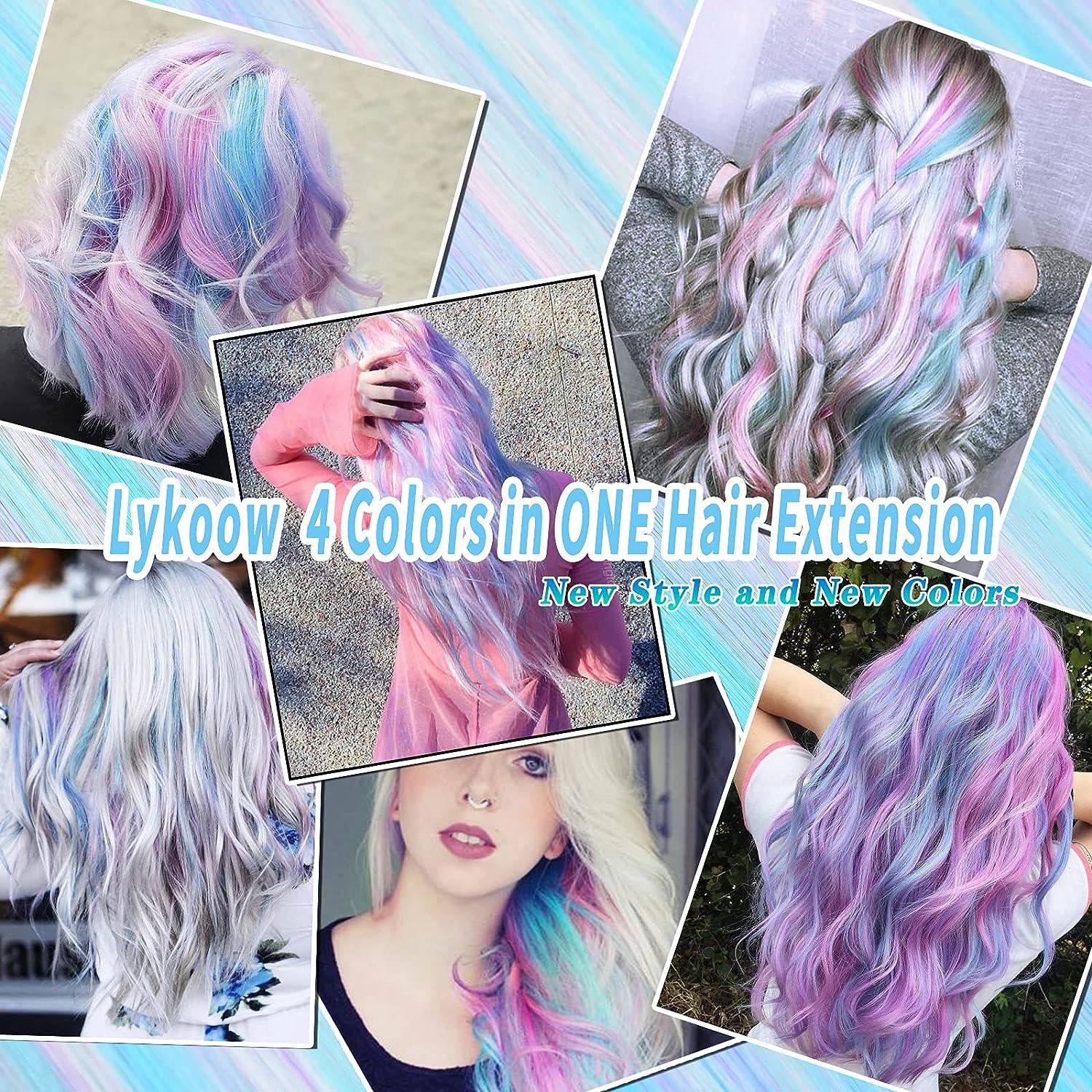 Lykoow 40 PCS 26 Unicorn Color Clip in Hair Extensions for Women, Girls ...