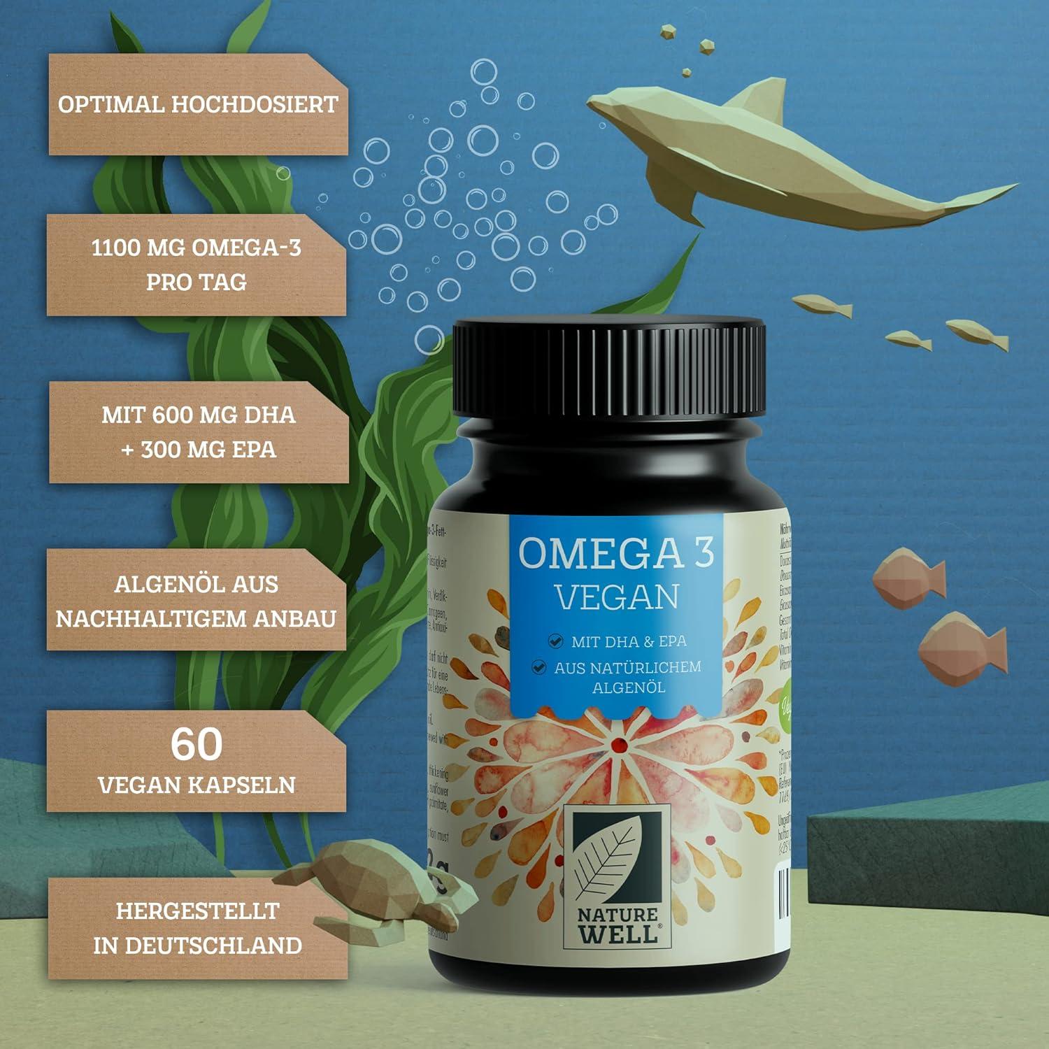 Omega-3 Vegan Capsules 2000mg - High Dose Algae Oil 600mg DHA & 300mg EPA - NatureWell ...