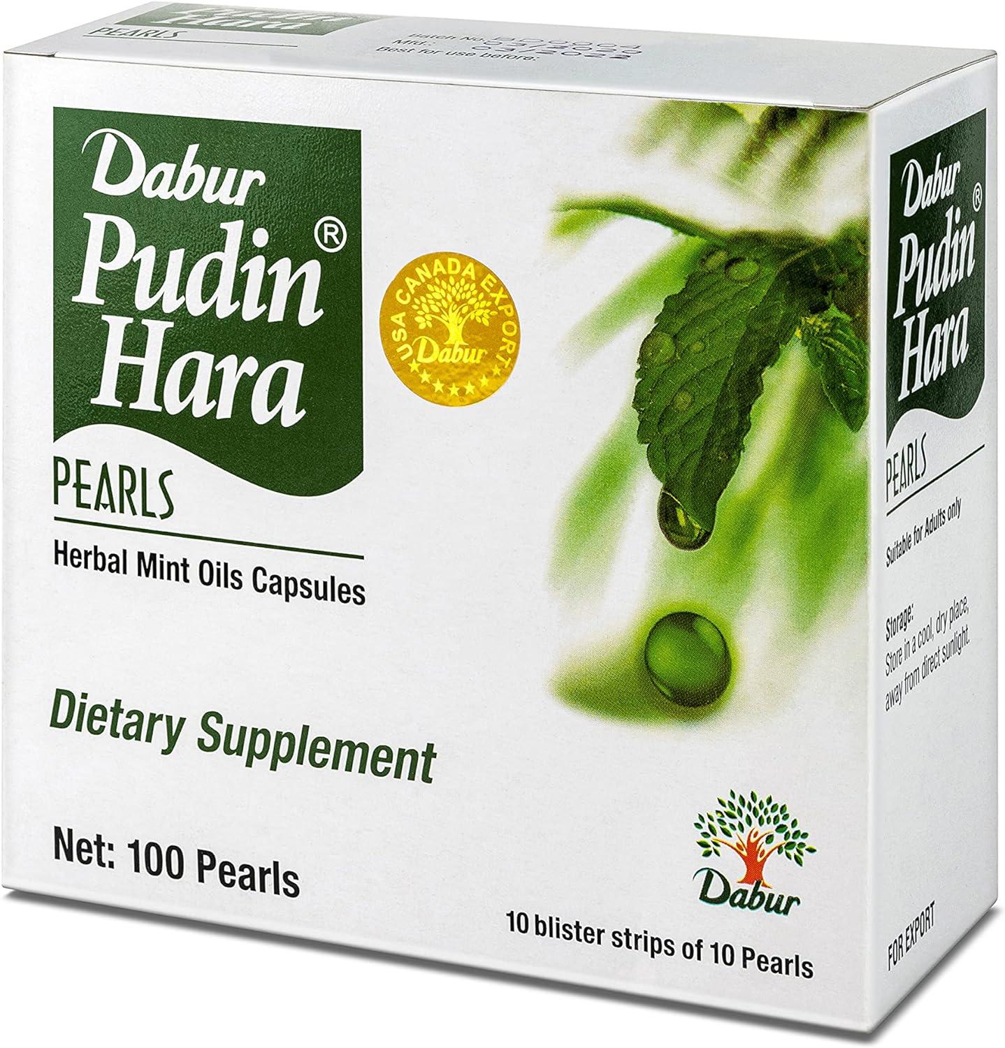 Dabur Pudin Hara Pearls - 100 Count Pack of 10 Digestive Care Supplements for Men and Women ...