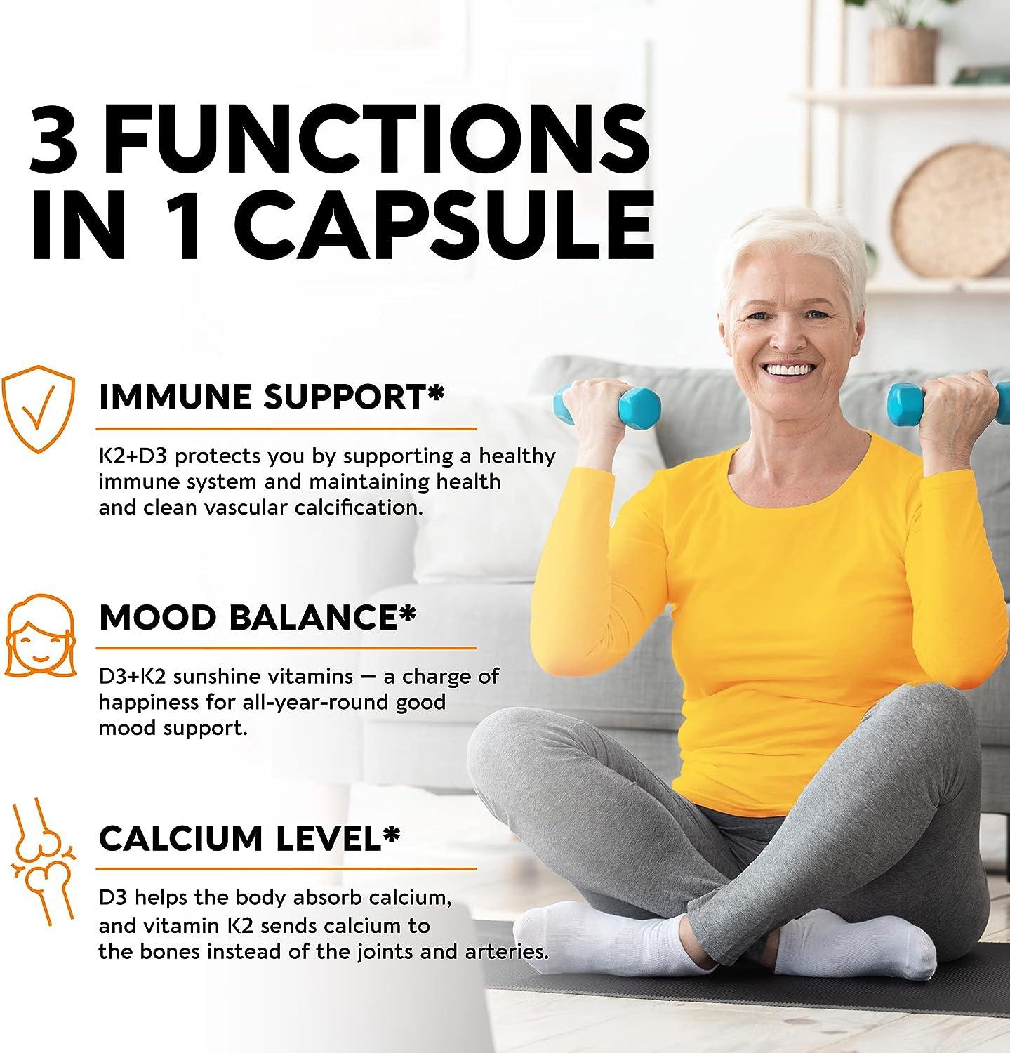 NUTRAHARMONY Vitamin D3 K2 with Calcium & Bioperine - 5000 IU 125 mcg ...