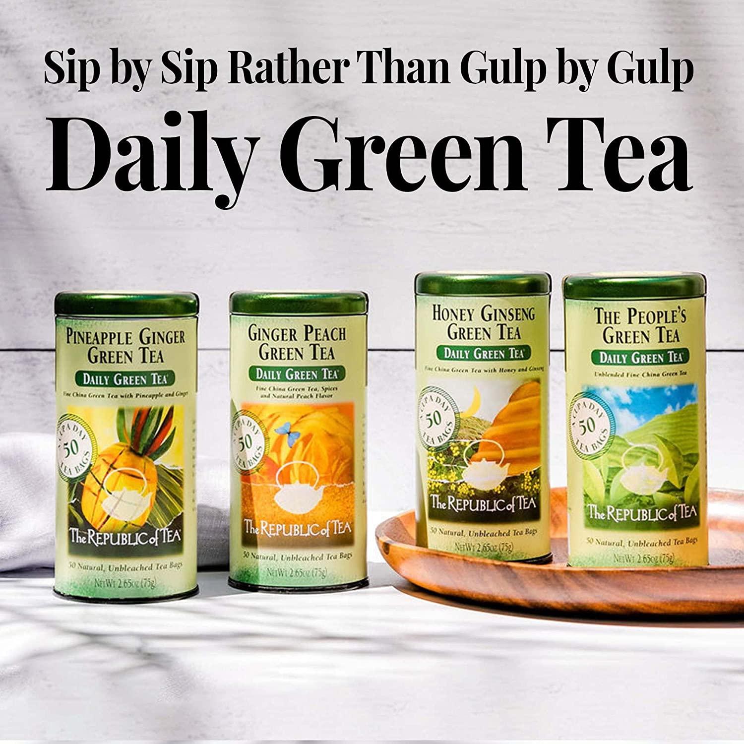 The Republic of Tea Honey Ginseng Green Tea 50 Tea Bags Tin ...