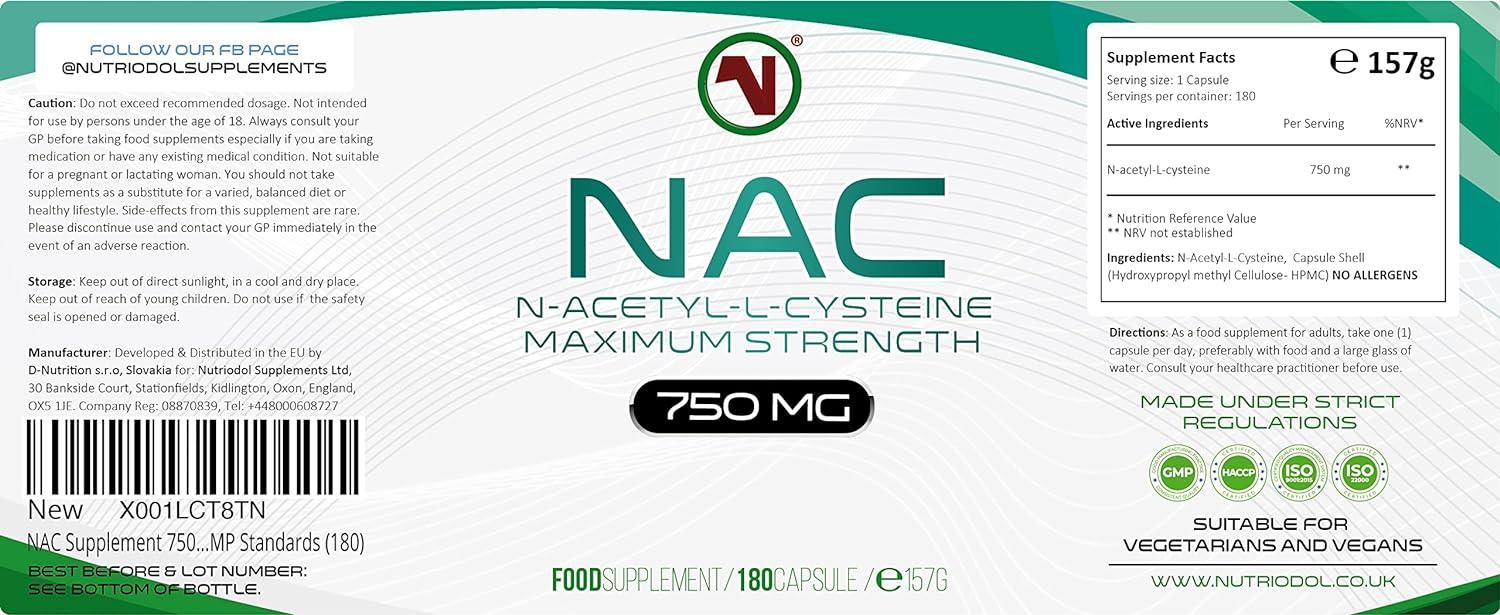 NAC Supplement 750mg Vegan Capsules | N-Acetyl-Cysteine Amino Acid ...