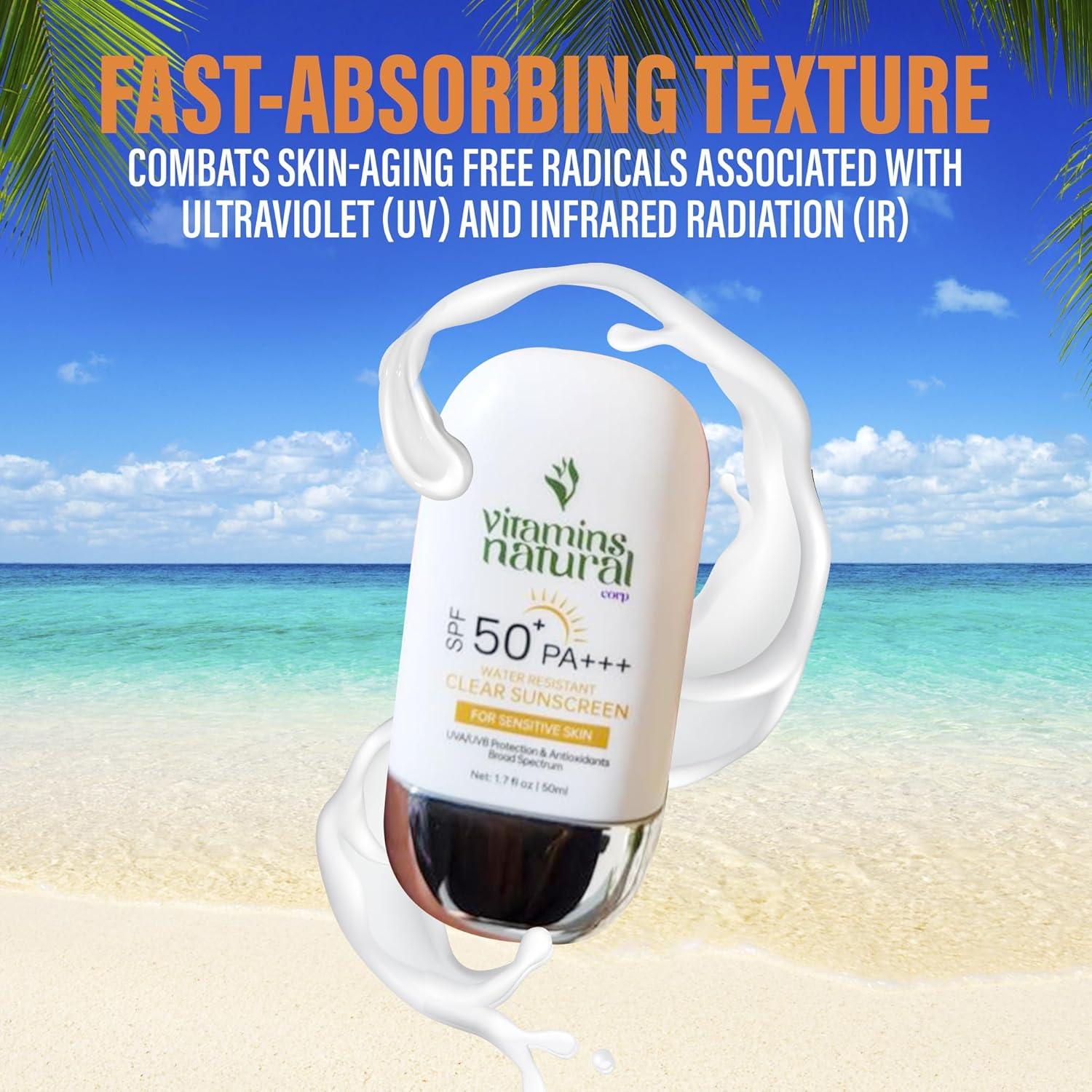 Natural Sunscreen SPF 50 - Non-Greasy Lightweight UVA/UVB Protection ...
