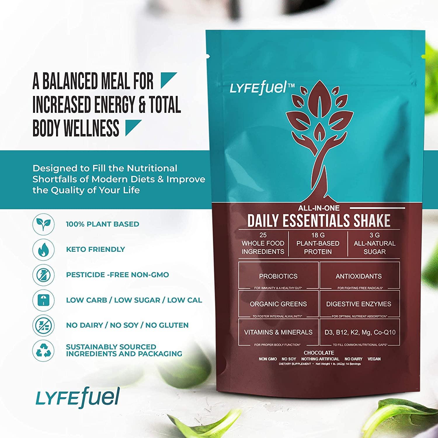 LyfeFuel Meal Replacement Shakes - All-in-One Plant-Based Nutrition Shake & Smoothie Powder ...