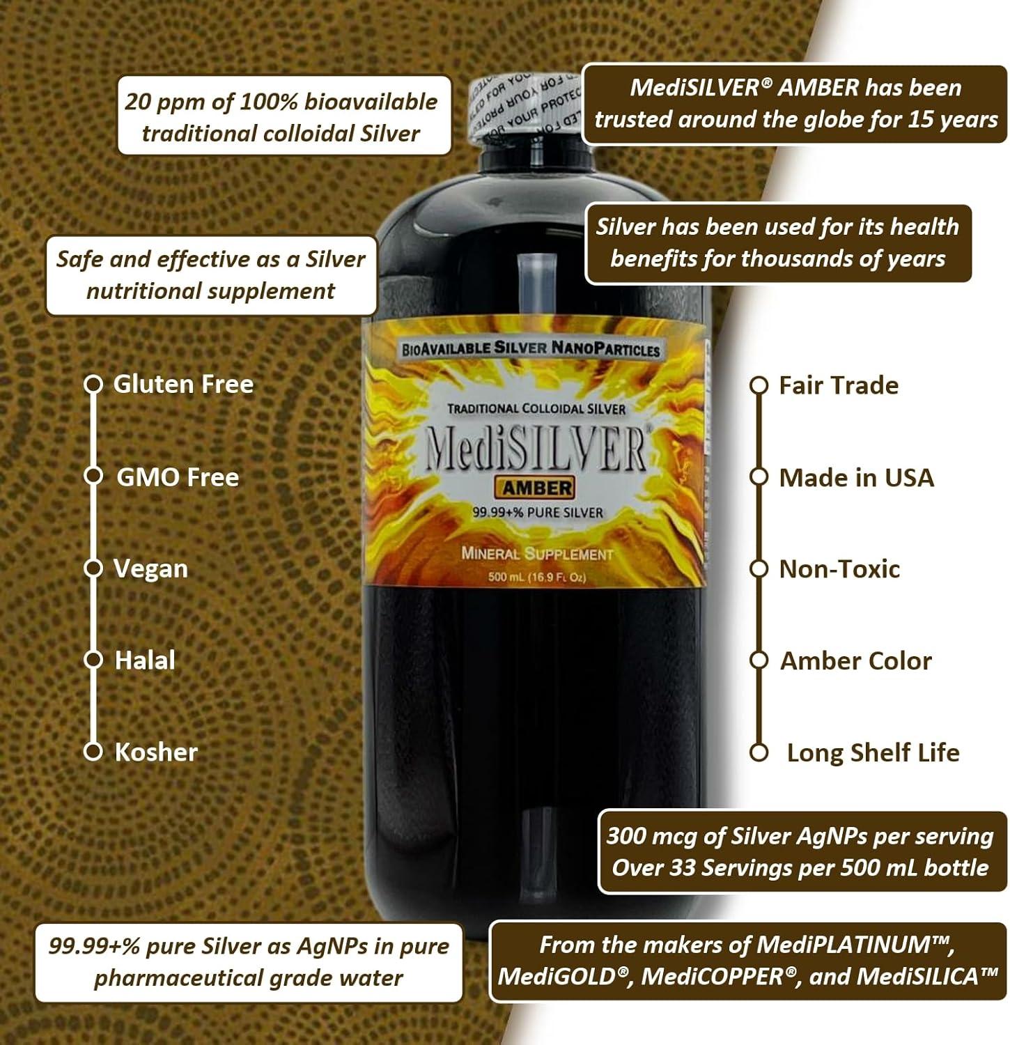 MediSILVER Amber Colloidal Silver Supplement - 250 mL Dietary Health ...
