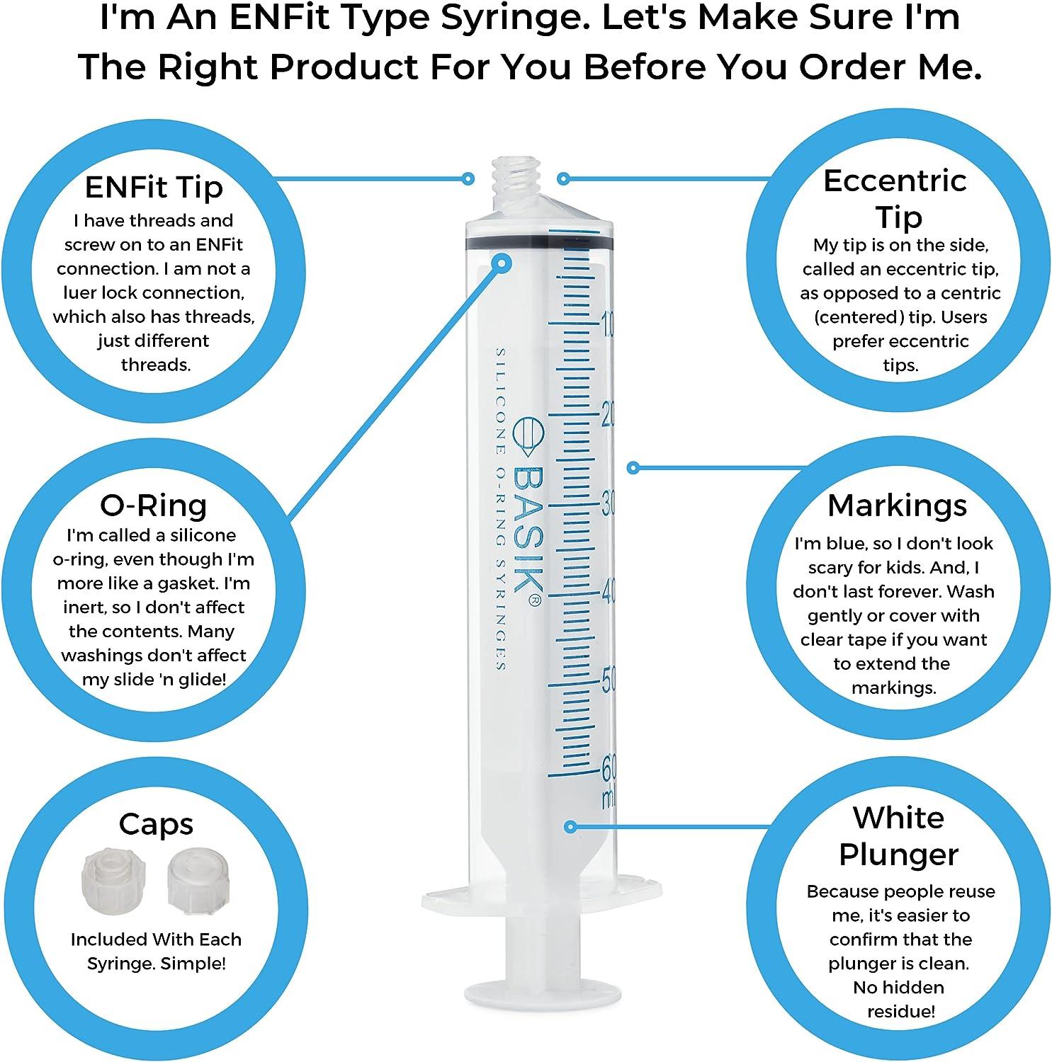 BASIK 60cc ENFit Feeding Syringe 5-Pack - Compatible only with ENFit ...