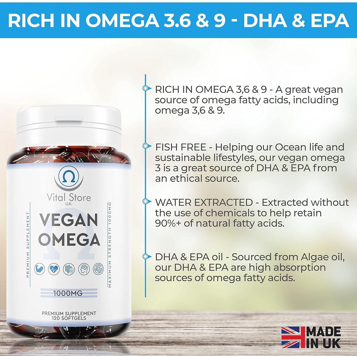 Vegan Omega 3 6 9 DHA & EPA Oil 1000mg - 4 Month Supply | Algae Oil ...