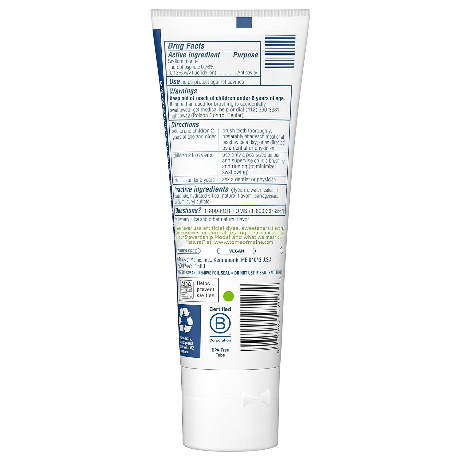 Tom's of Maine Natural Kid's Fluoride Toothpaste Silly Strawberry 5.1 ...