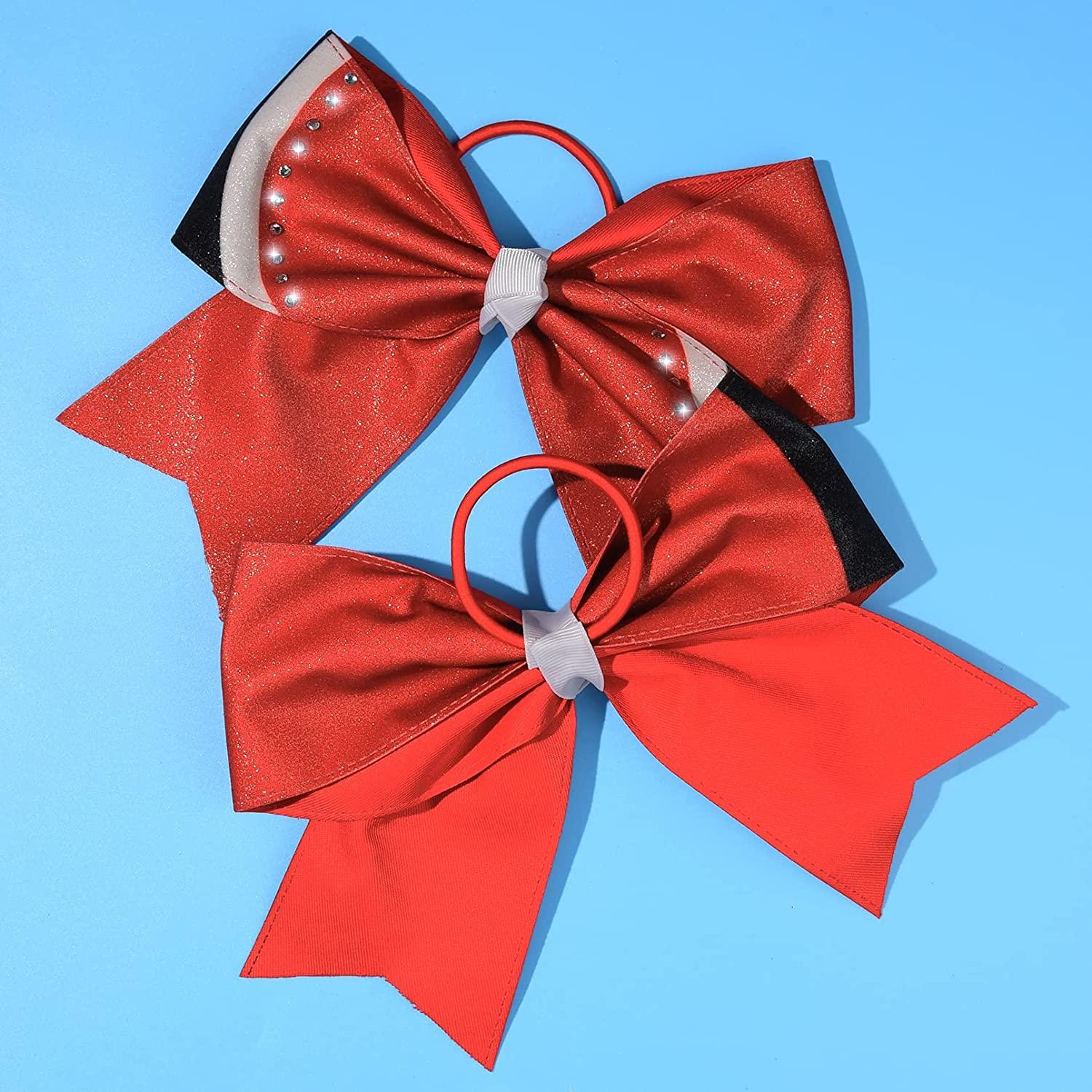 Glitter Red Cheer Bows - Set of 8 Large Shiny Rhinestone Black Hair ...