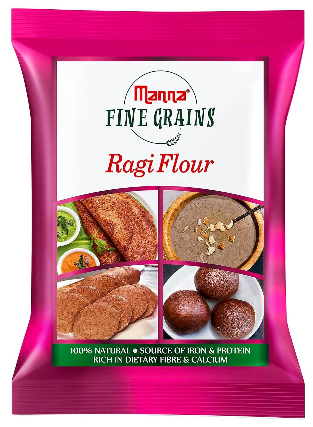 Manna Plain Ragi Flour - 4.4 lbs (2kg) x 2 Packs | Finger Millet Flour ...