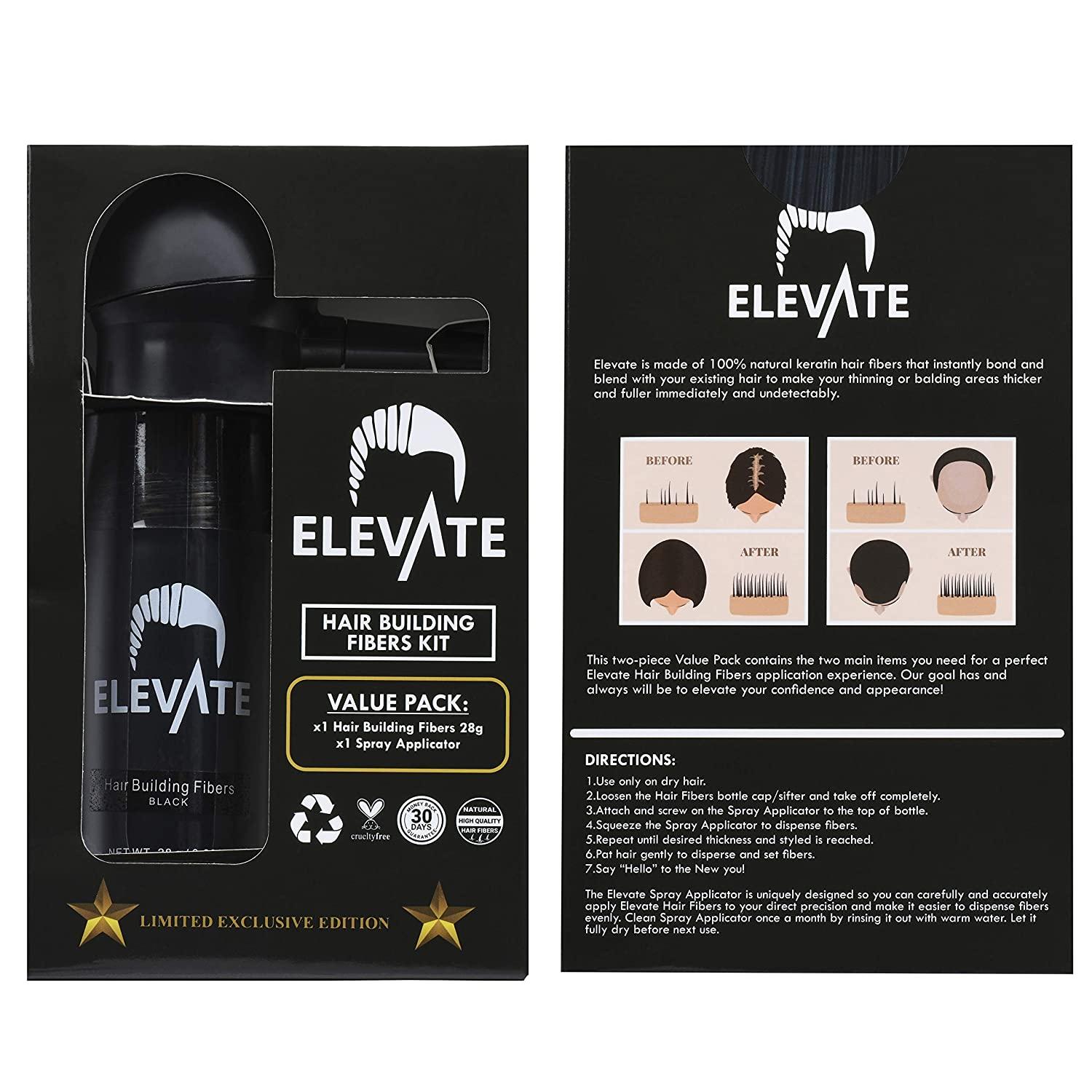ELEVATE Hair Perfecting 2-in-1 Kit - Natural Hair Thickening Fibers & Spray Applicator Pump ...