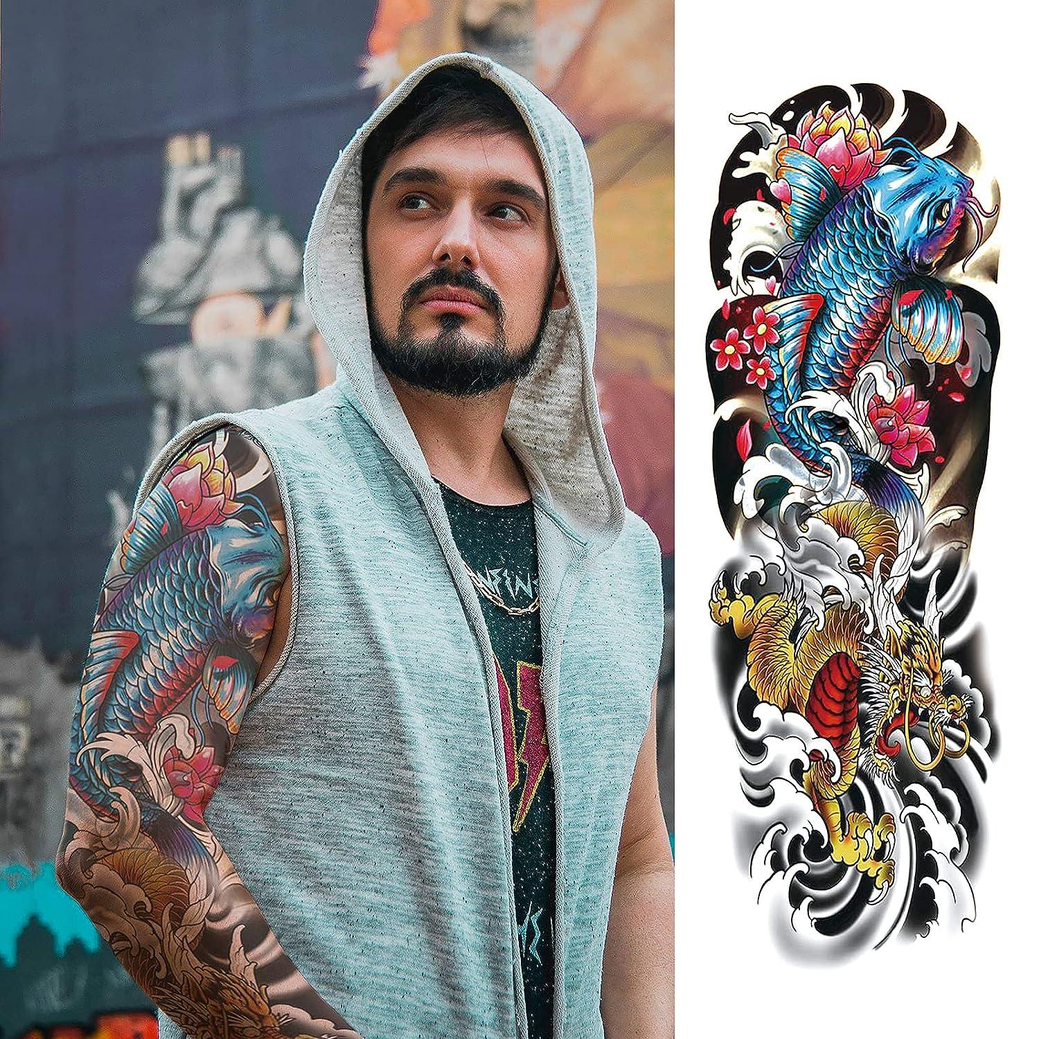 Realistic Full Arm Temporary Tattoos for Men and Teens - Waterproof ...