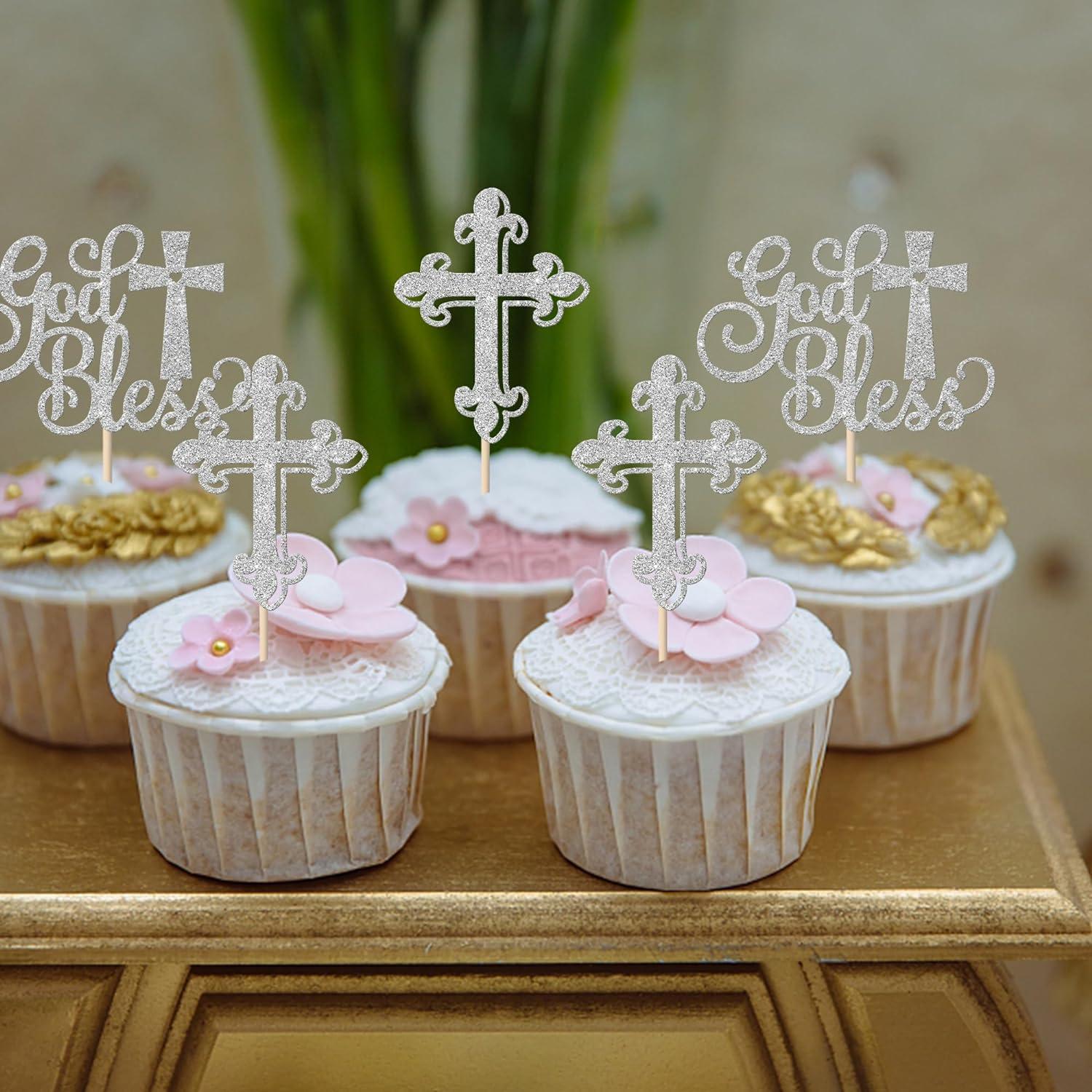 Rsstarxi 24 Pack Baptism Cupcake Toppers First Communion Cupcake ...