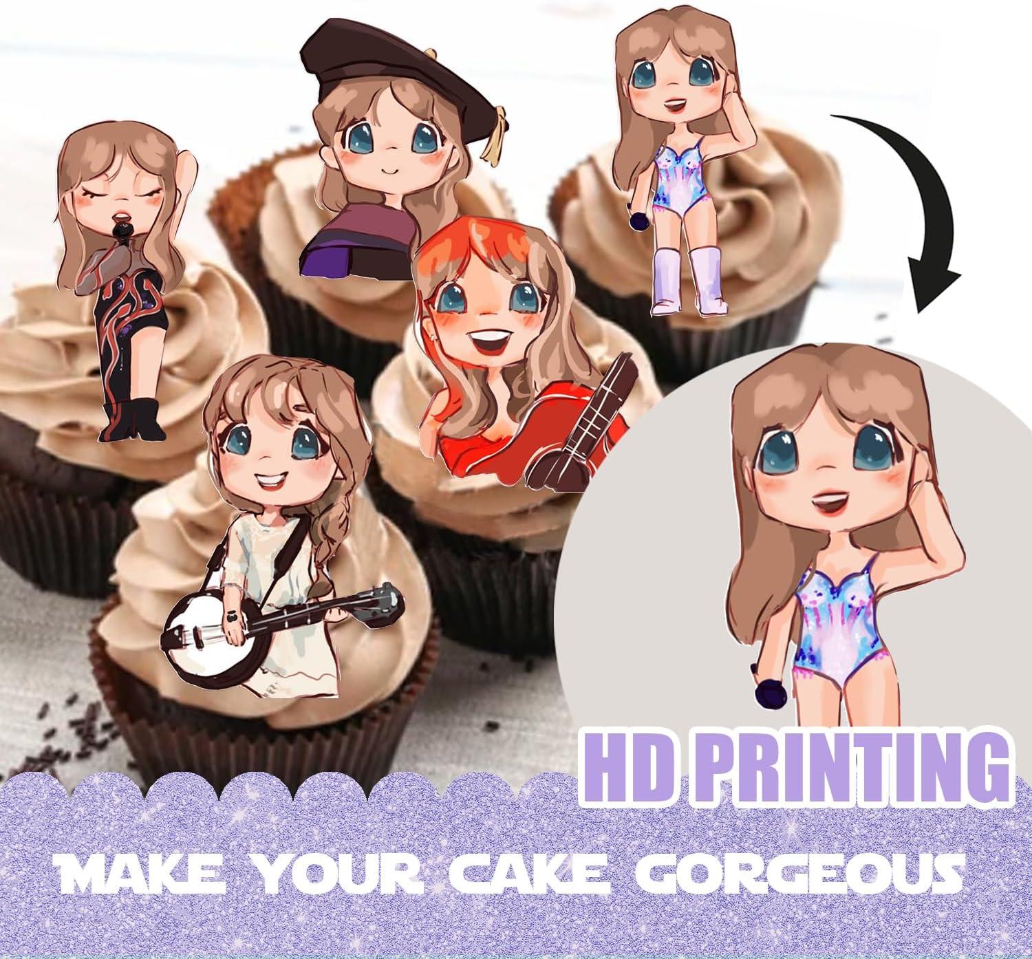 18pcs Glitter Cartoon Guitar Girls Dessert Cupcake Topper Cheer to ...
