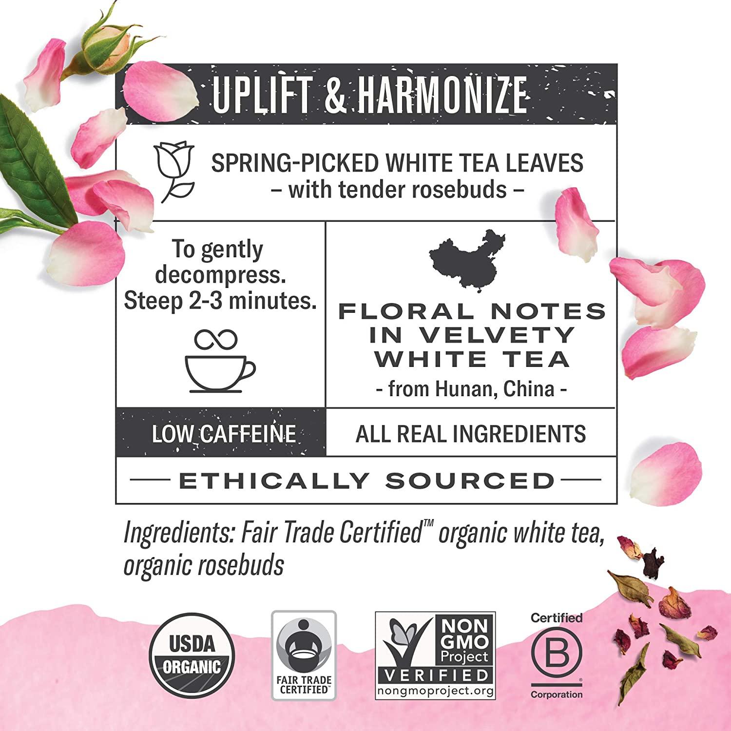 Numi Organic Tea White Rose, 16 Count Box of Tea Bags, White Tea ...