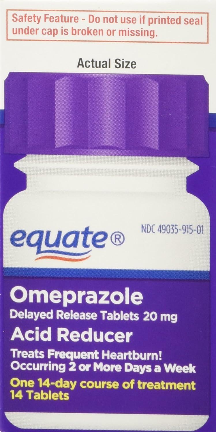 Equate Omeprazole 20 Milligram Acid Reducer Delayed Release 42 Tablets
