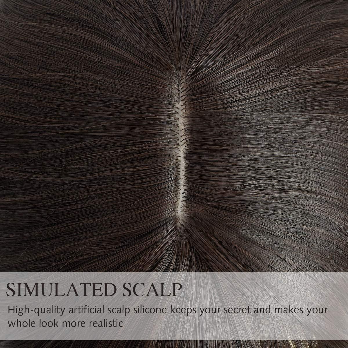 Wavy Bob Wig with Bangs - Natural Brown Synthetic Hair Shoulder Length ...