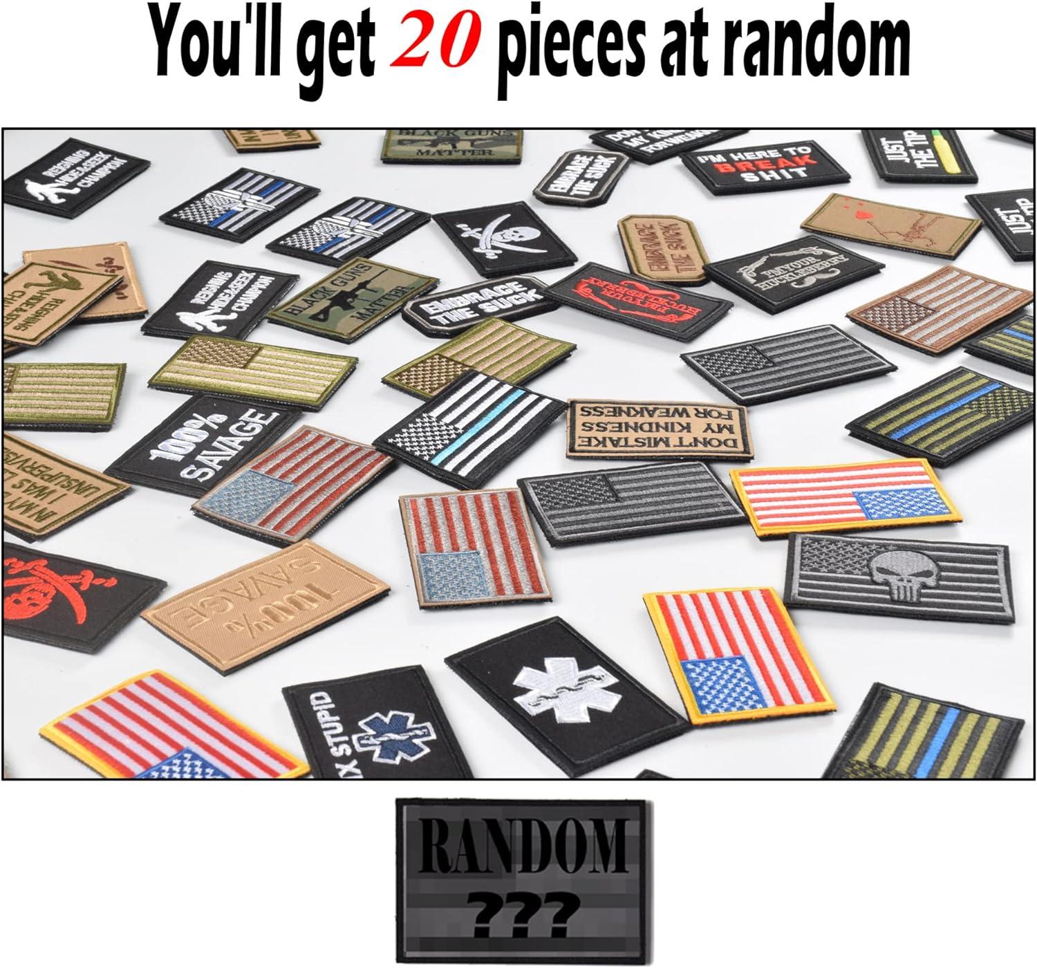 Harsgs 20-Piece Random Tactical Morale Patch Bundle - Full Embroidery Loop and Hook Patches Set ...