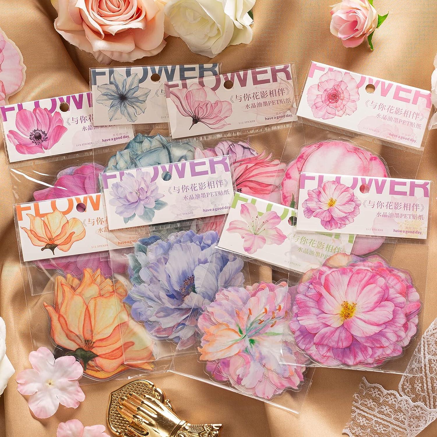 LakoArt 80-Piece Large Transparent Waterproof Flower Stickers Set ...