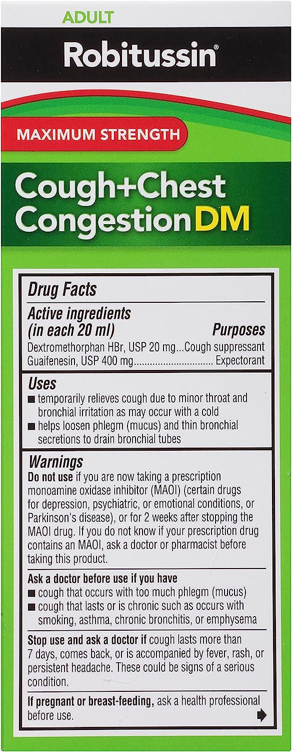 Robitussin Maximum Strength Cough + Chest Congestion DM Max - 4 fl. oz ...