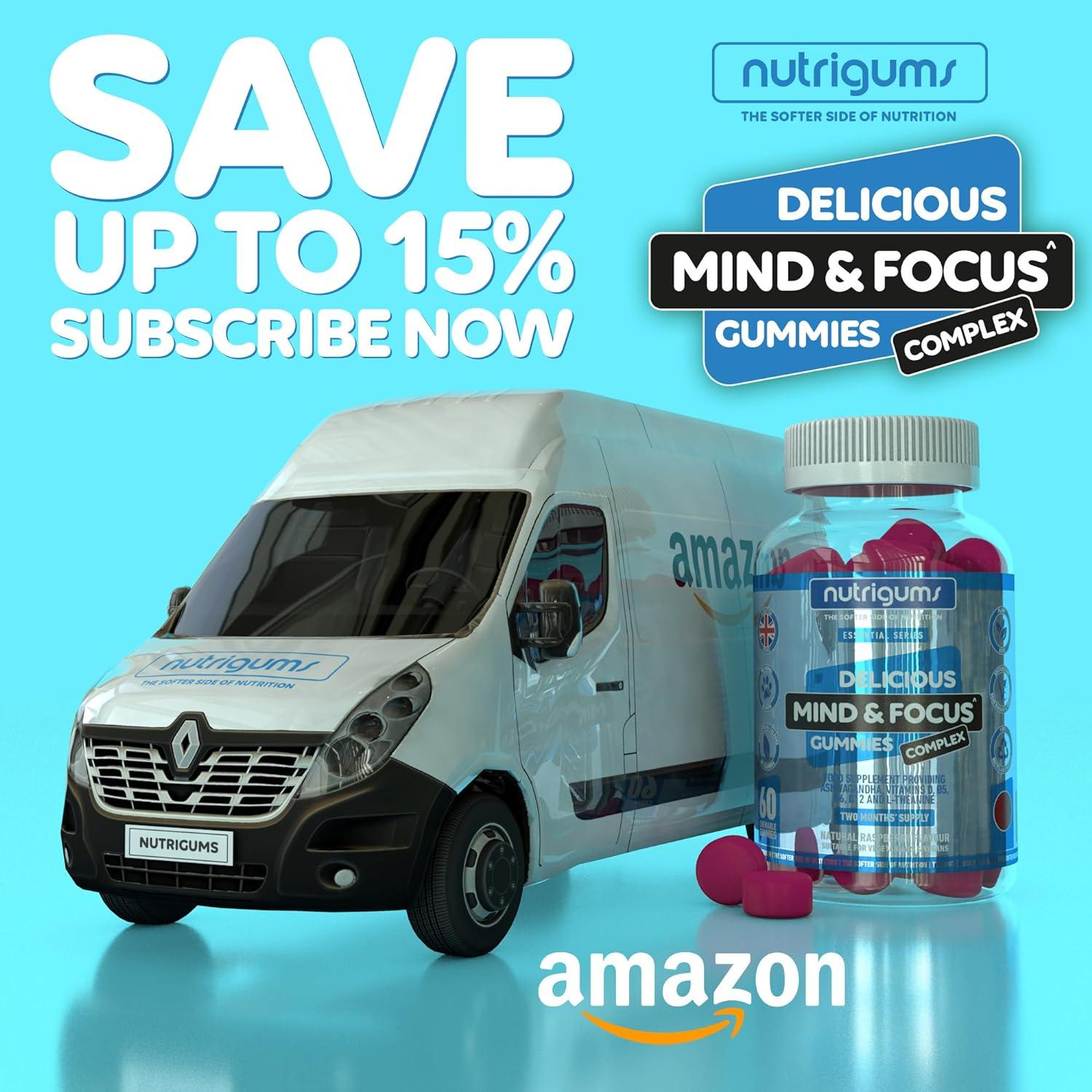 Nutrigums Mind & Focus Ashwagandha Gummy - Raspberry Flavour | 60 Vegan ...