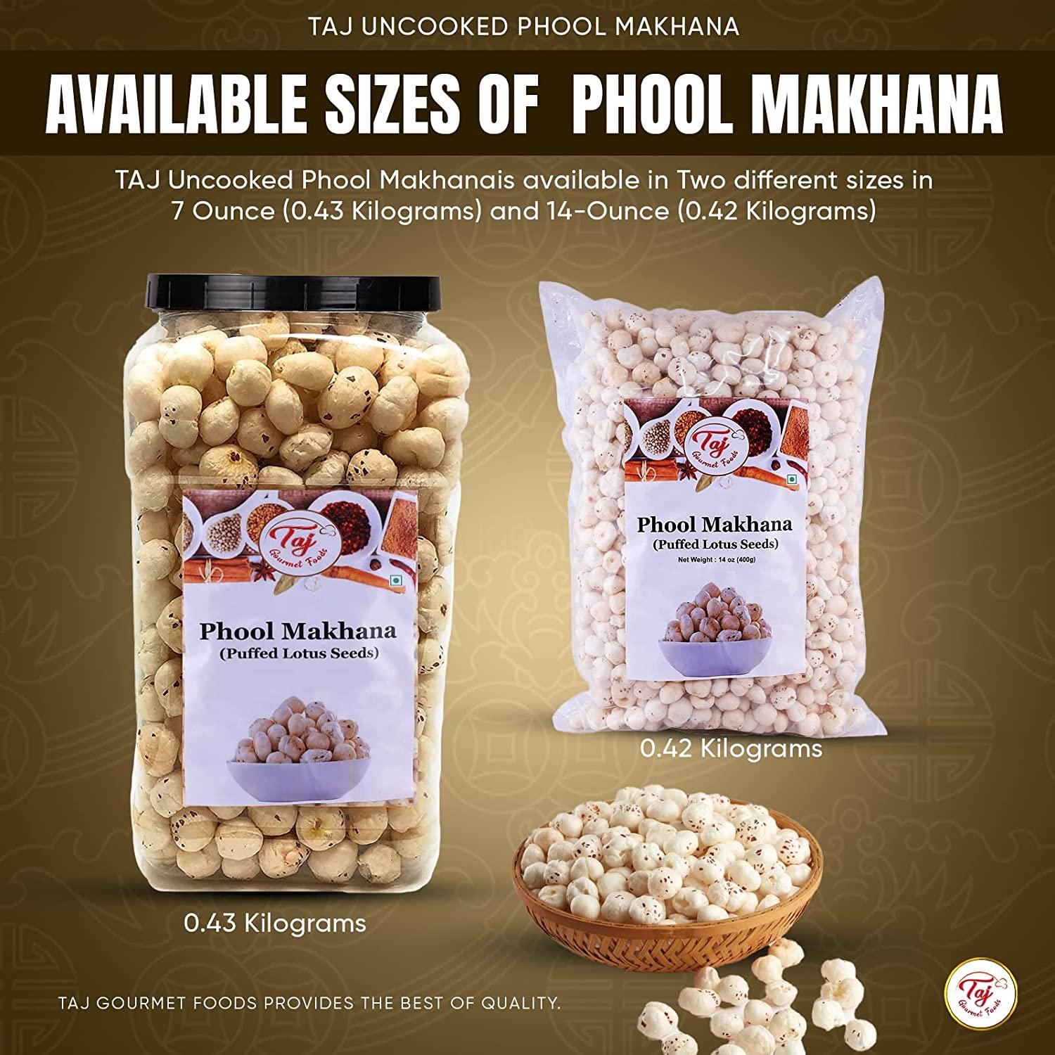 TAJ Phool Makhana Fox Nut Popped Lotus Seeds - 9.5 oz Jar | Pack of 1 | Buy Now with Express ...