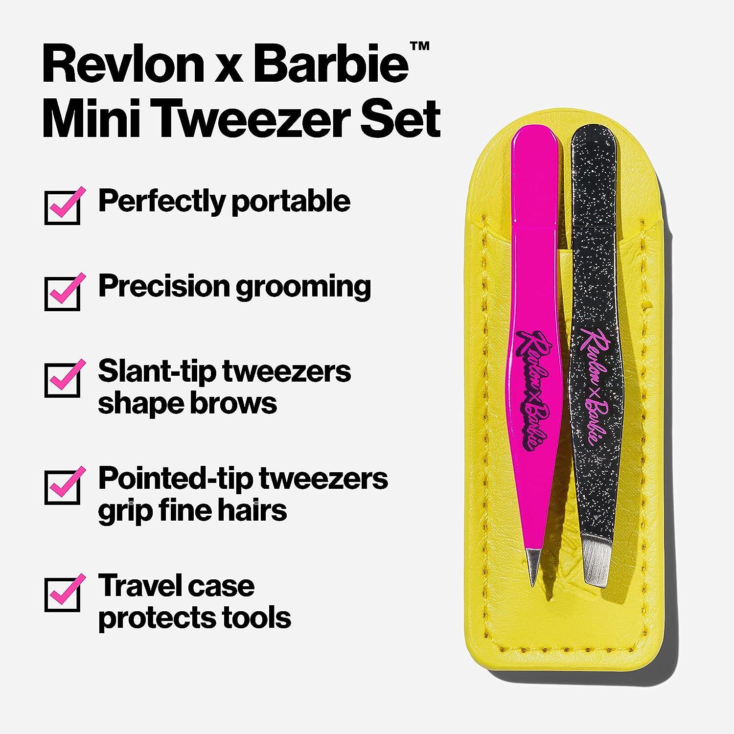 Revlon x Barbie Mini Tweezer Set Stainless Steel - Slant & Pointed Tip ...