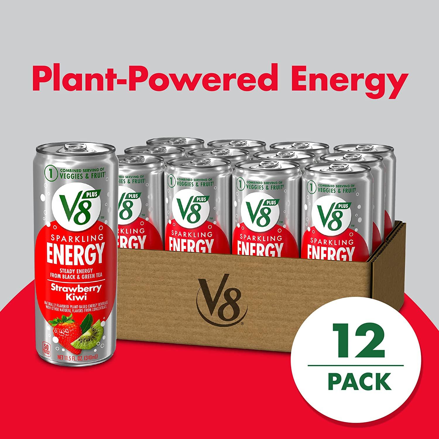 V8 +SPARKLING ENERGY Strawberry Kiwi Energy Drink | 12-Pack 11.5 FL OZ Cans | Made with Real ...
