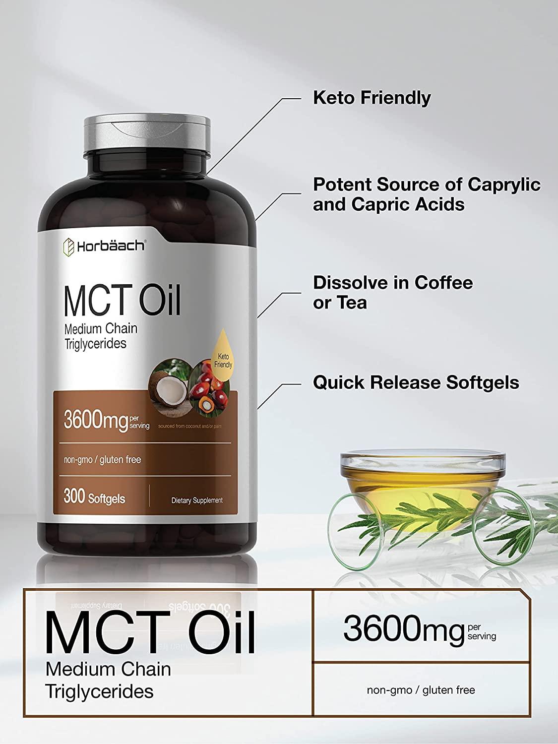 Keto MCT Oil Capsules 3600mg - 300 Softgels | Non-GMO, Gluten Free ...