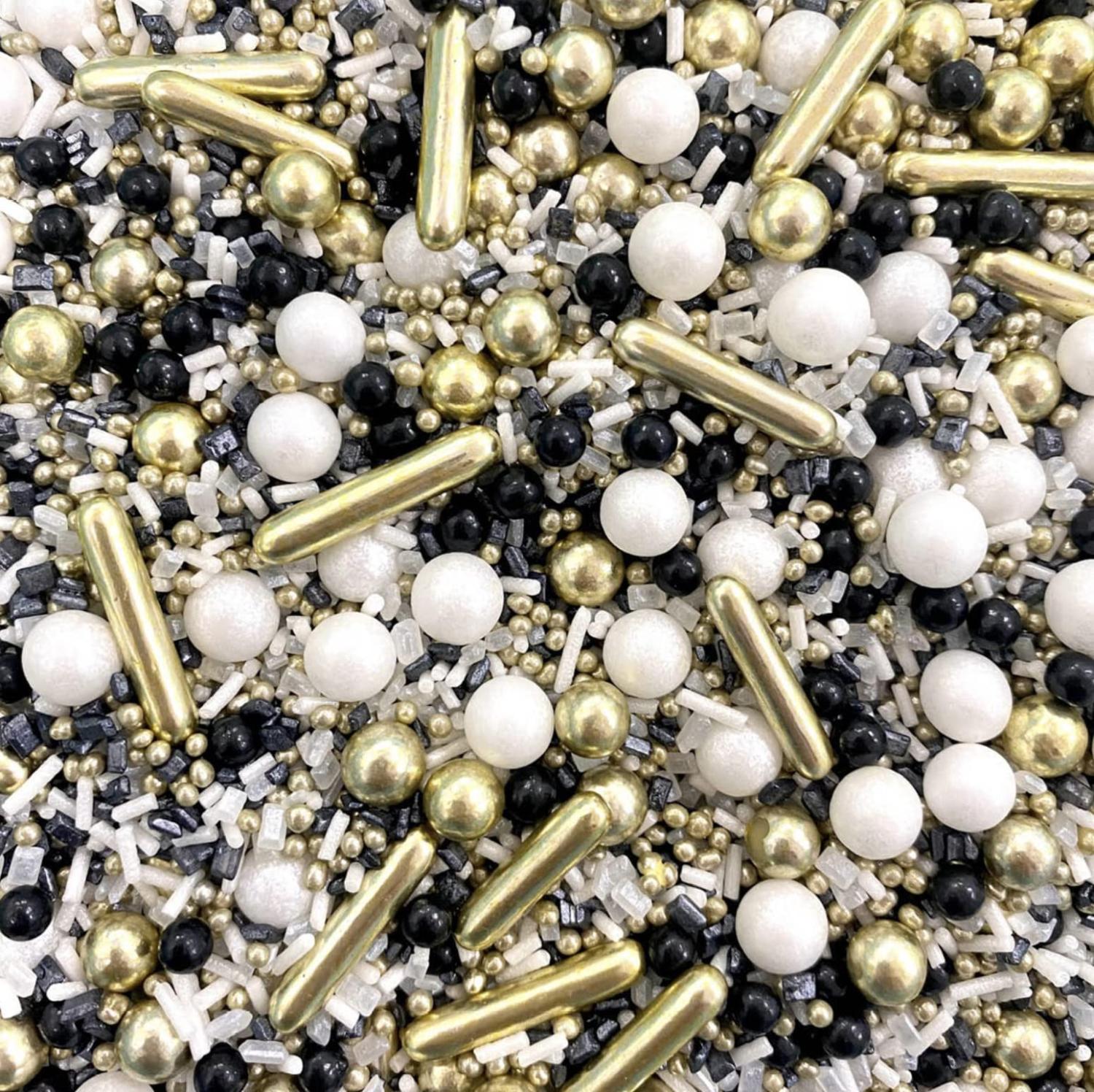 Black gold white sprinkles blend metallic 20's 30's theme graduation ...