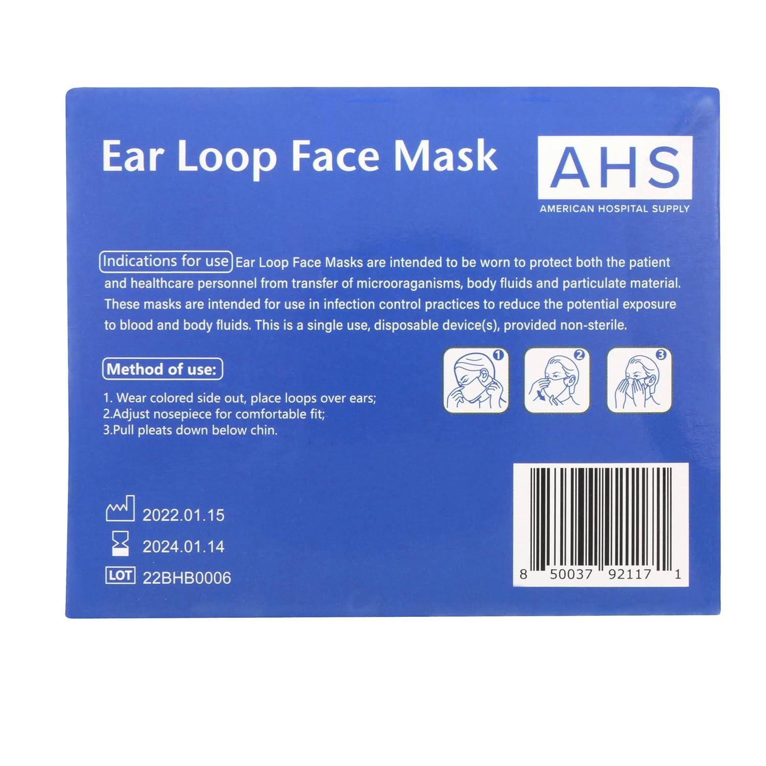 Buy AHS Earloop Masks - 3 Ply Disposable Face Covering for Adults | Box ...