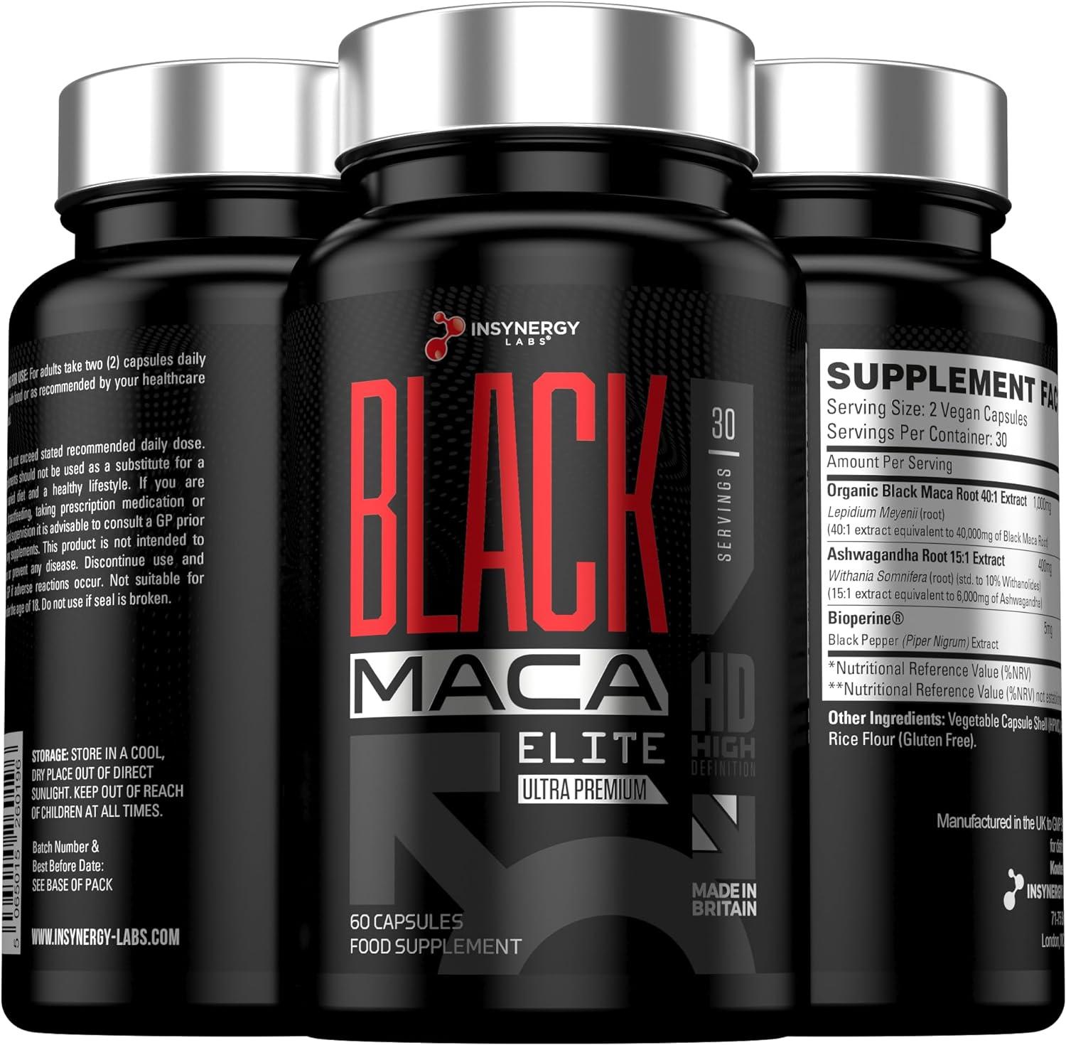 40,000mg Black Maca Elite w. Ashwagandha | 40X Strength Organic Root for Men | 60 Capsules | Buy ...