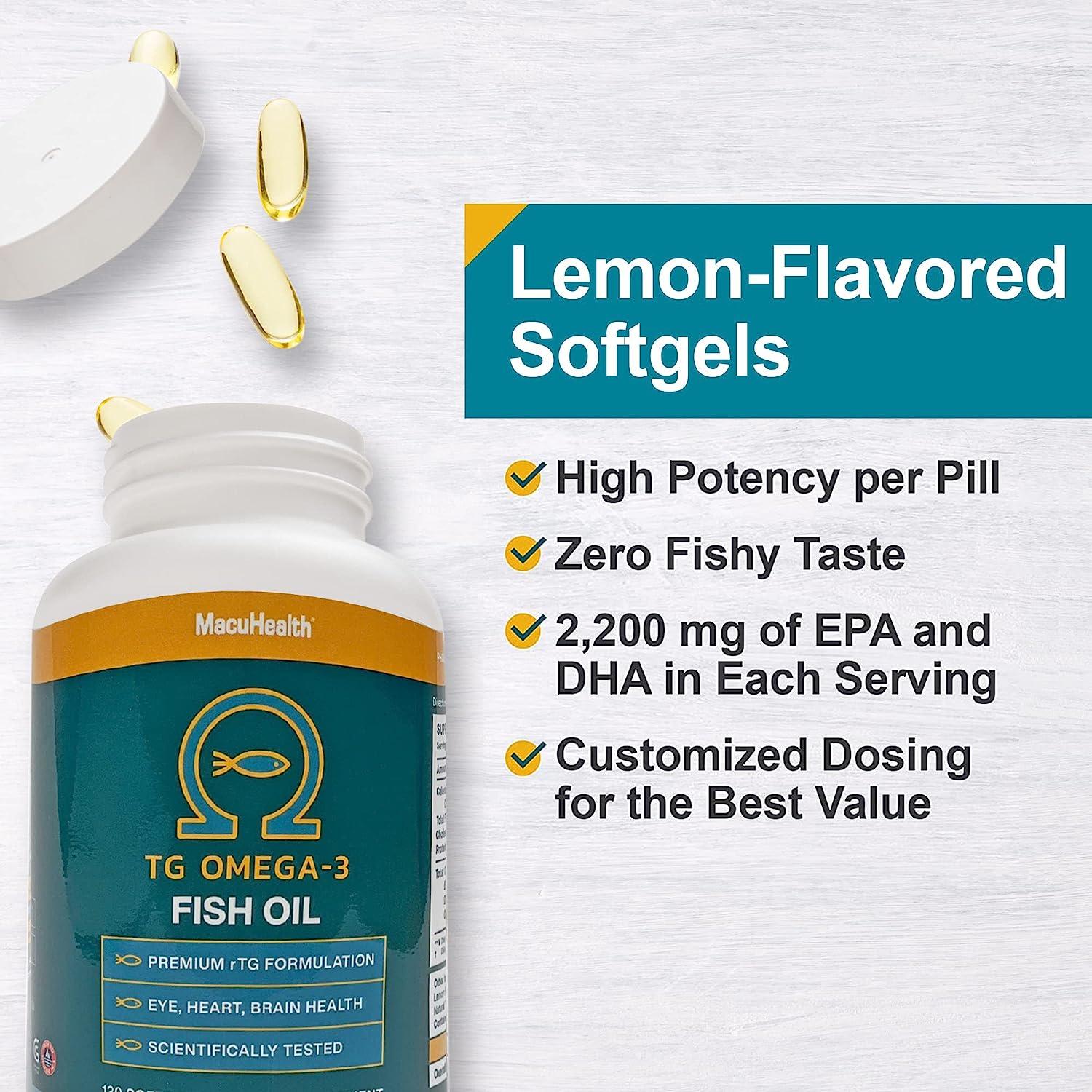 MacuHealth Omega 3 Fish Oil - 1100mg DHA 1100mg EPA - Eye & Heart ...