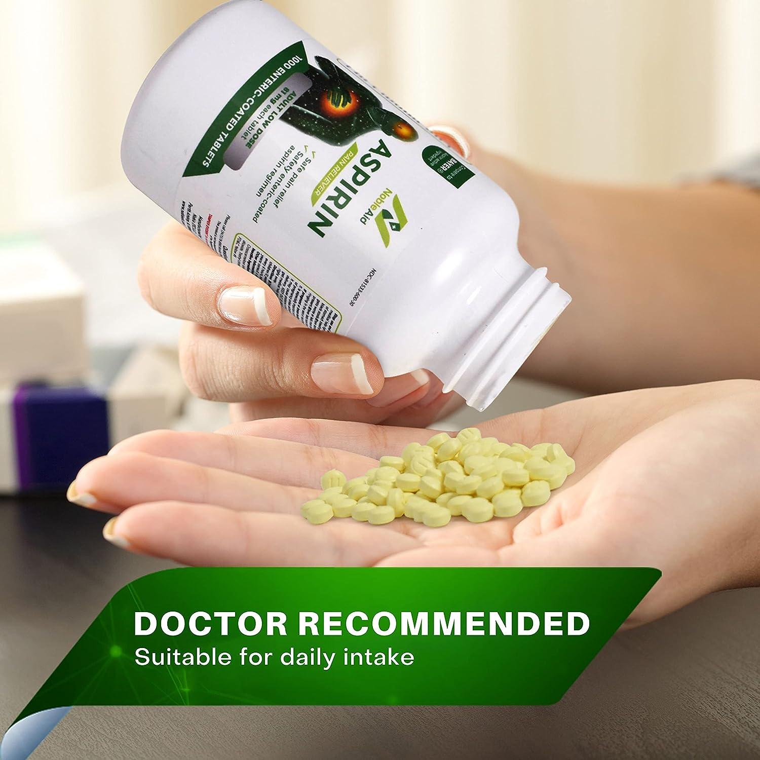 NobleAid Pure Low Dose Baby Aspirin 81mg - 1000 Count Enteric Coated ...