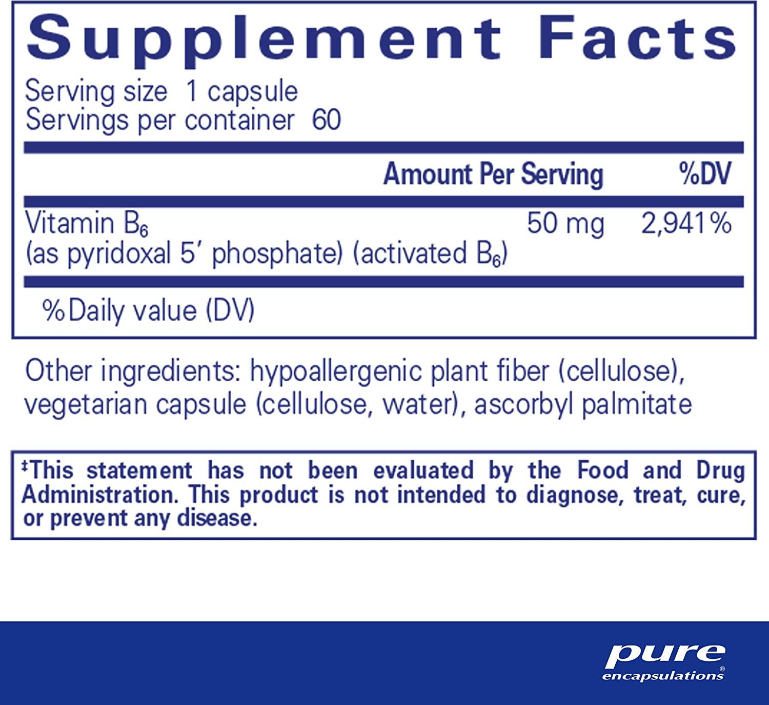 Pure Encapsulations P5P 50 | Vitamin B6 Supplement to Support Metabolism* | 60 Capsules 60 Count ...