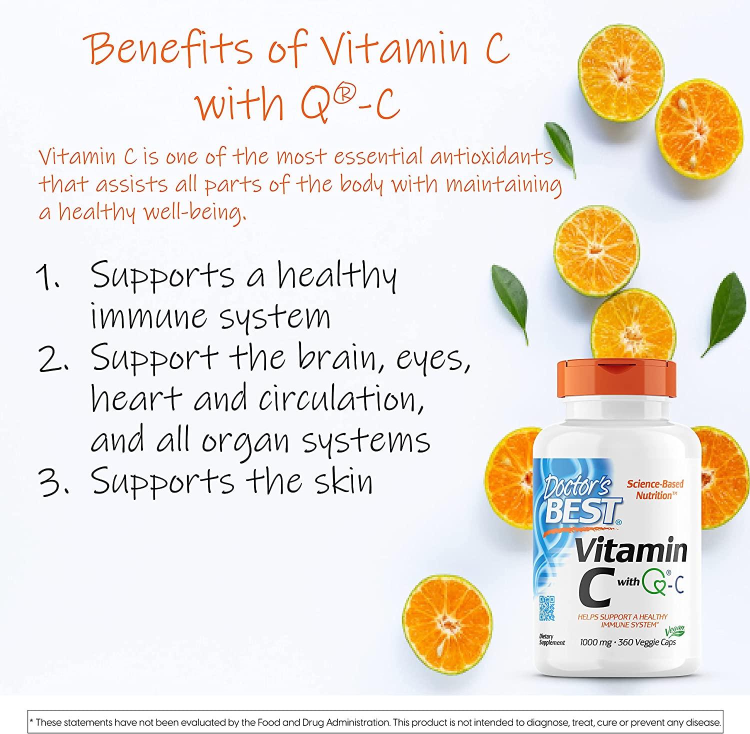 Doctor's Best Vitamin C with Quali-C | 1000 mg - 360 Veggie Capsules ...