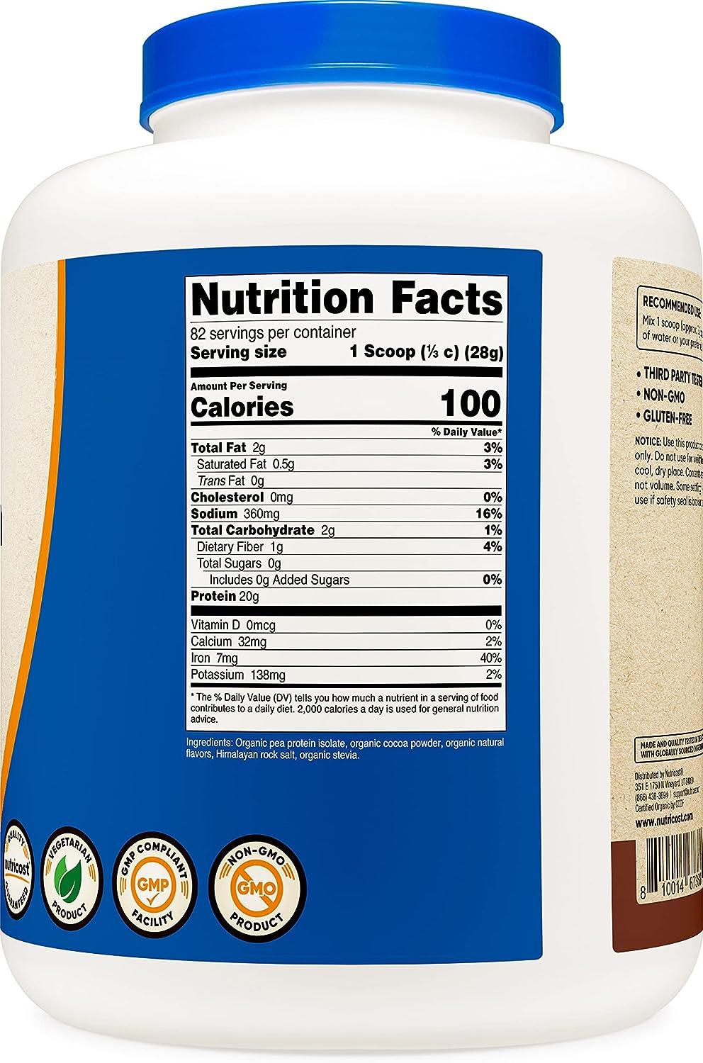 Nutricost Organic Chocolate Pea Protein Powder 5lb - USDA Certified ...